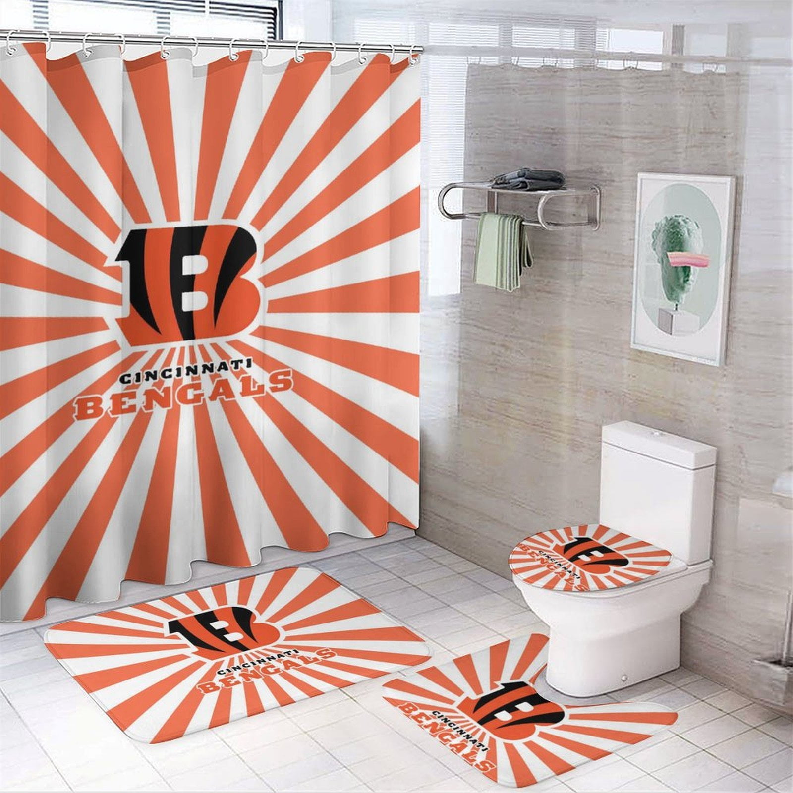 Cincinnati 4pcs Shower Curtain Set Football Bathroom Rusg with Shower ...