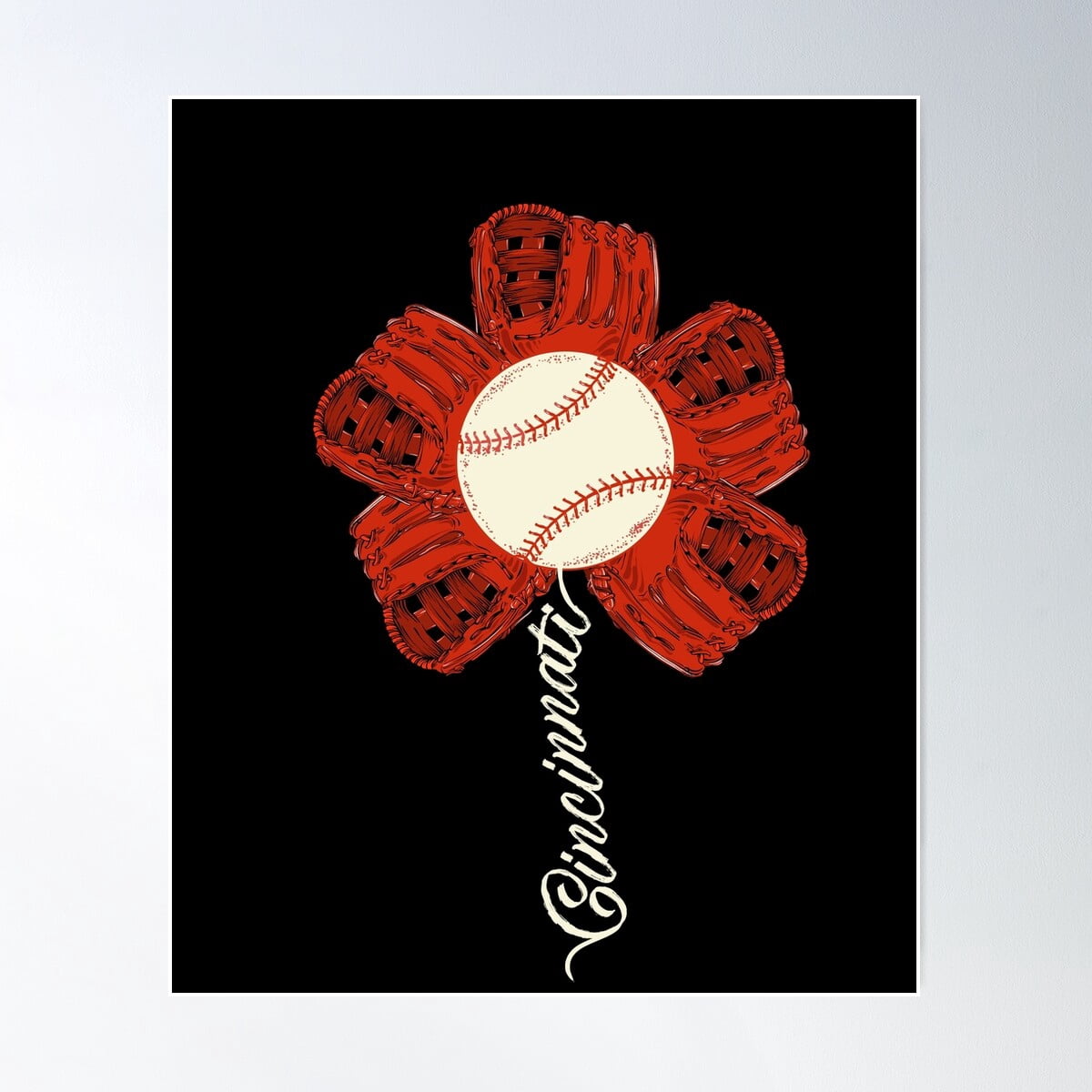 Cincinnati Baseball Flower Vintage Sports Fan Poster Wall Art, Modern ...
