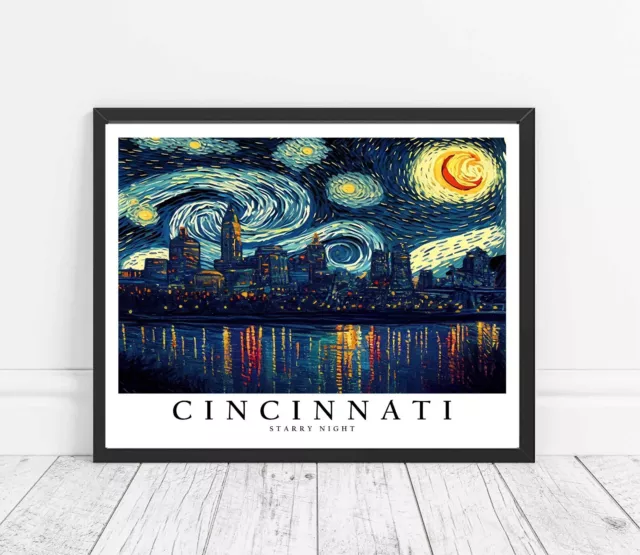Cincinnati City Starry Night Art Print Poster Wall Art Painting Phone ...