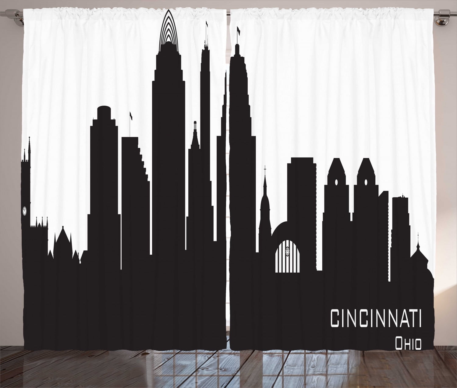 Ambesonne Cincinnati Curtains 2 Panel Set, Details Towers Modern, 108 ...