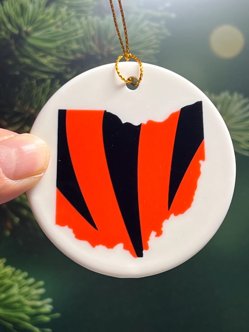 Cincinnati Football Ohio Map Ornament - Bengals Fan Ceramic Christmas ...