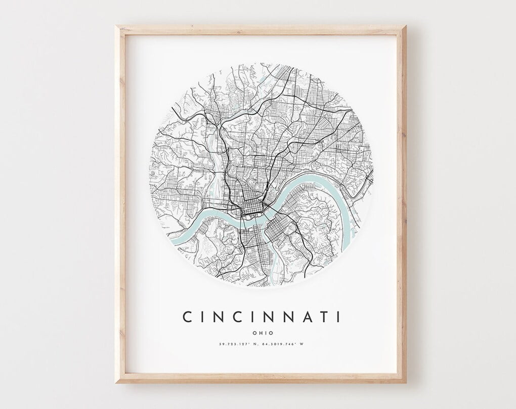 Cincinnati Map Print, Cincinnati Map Poster City Wall Art, Oh Road Map ...