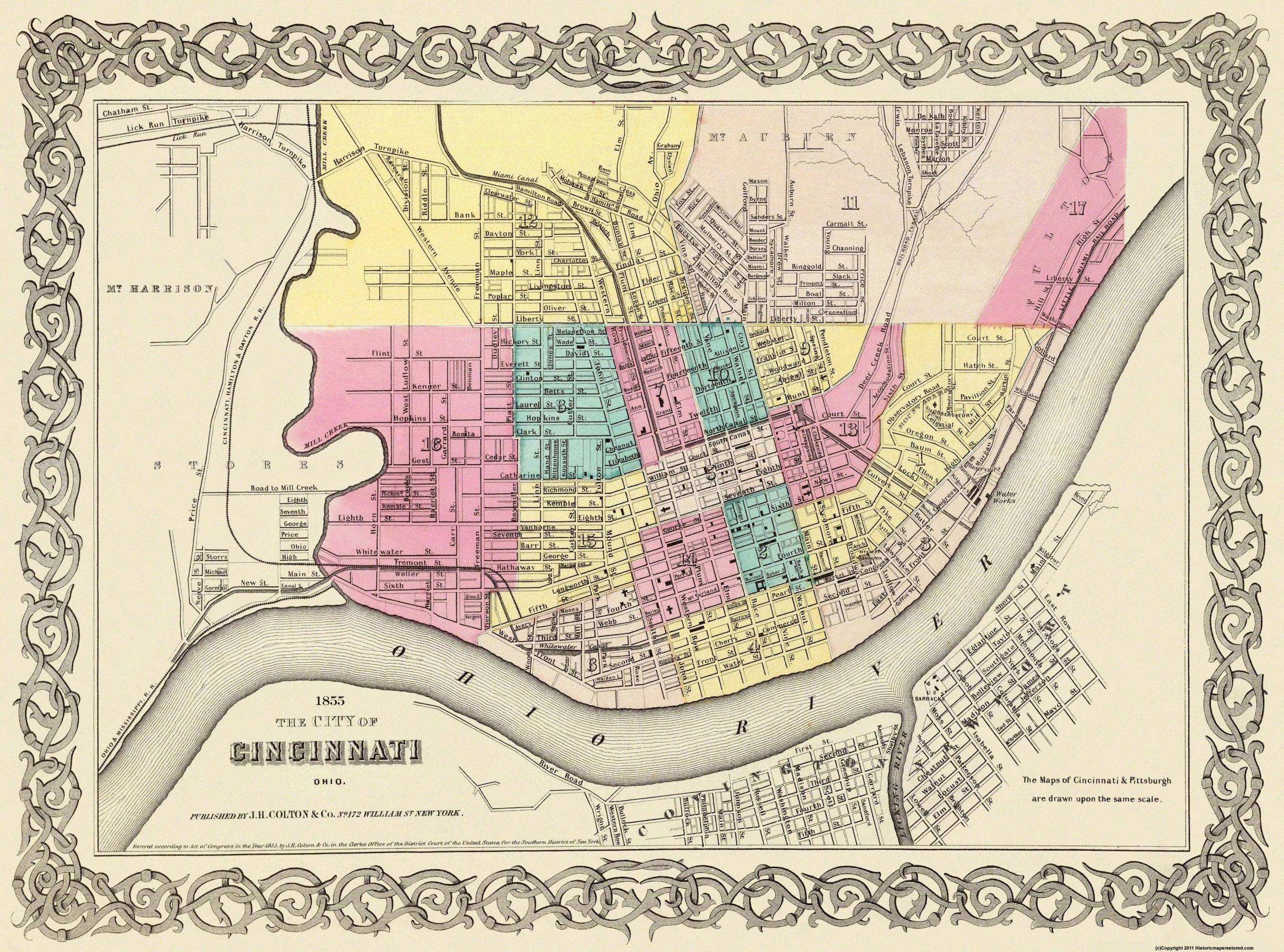 Historic City Map - Cincinnati Ohio - Colton 1855 - 31 x 23 - Vintage ...