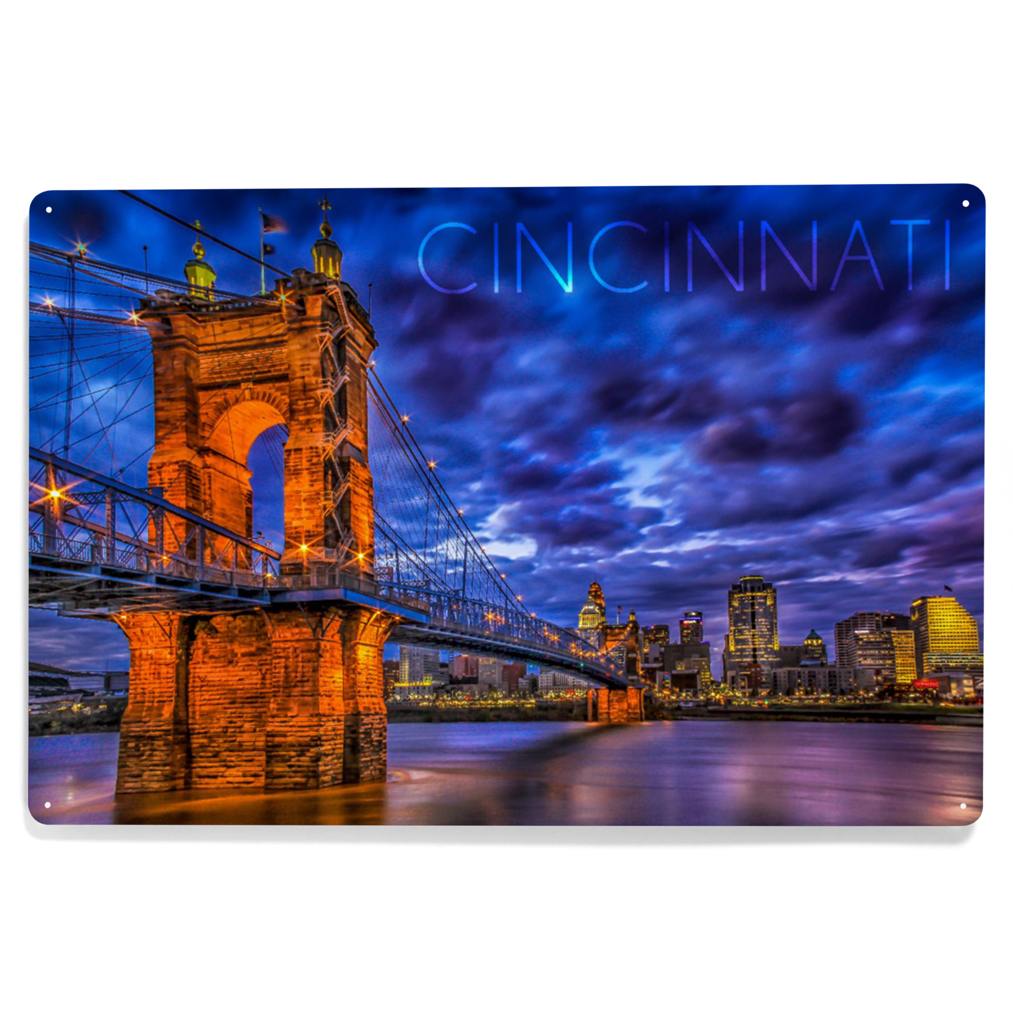 Cincinnati, Ohio, John A. Roebling Suspension Bridge at Night (12x18 ...