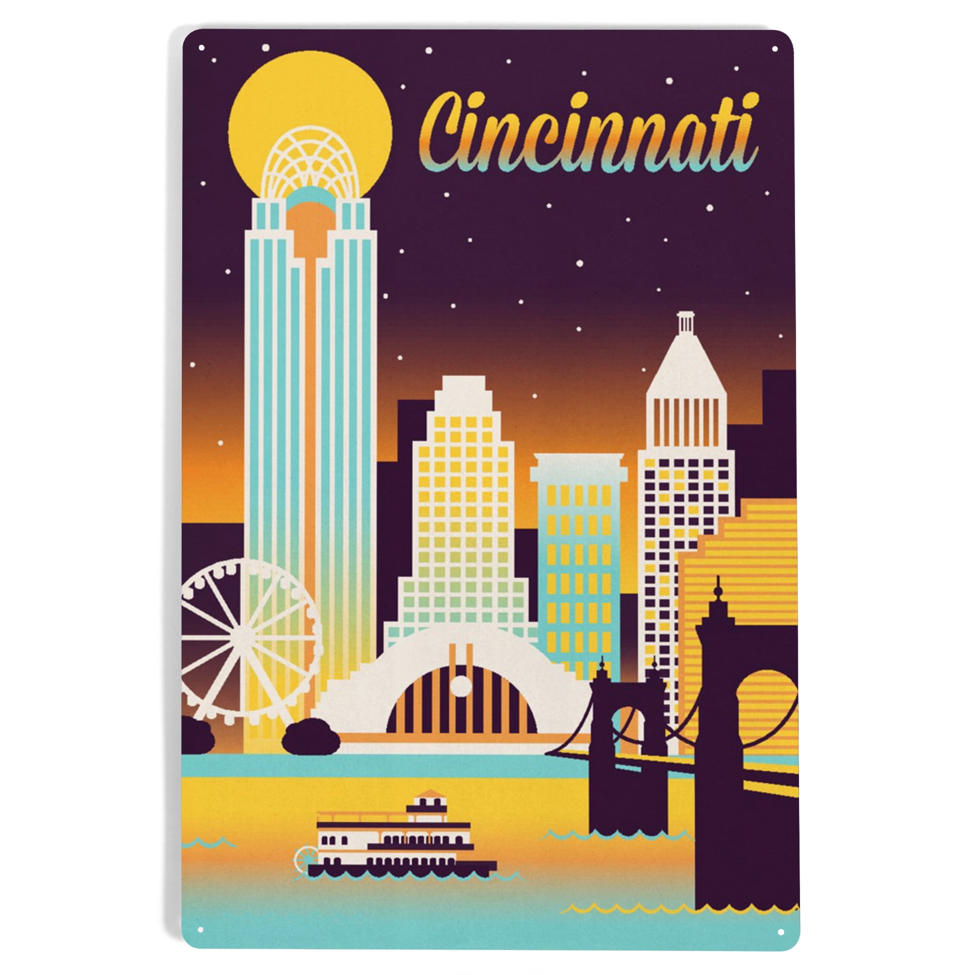 Cincinnati, Ohio, Retro Skyline Chromatic Series (12x18 Aluminum Art ...