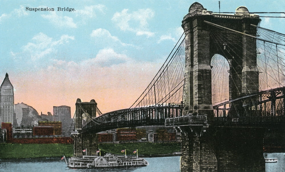 Cincinnati, Ohio, Suspension Bridge Scene (16x24 Giclee Gallery Art ...