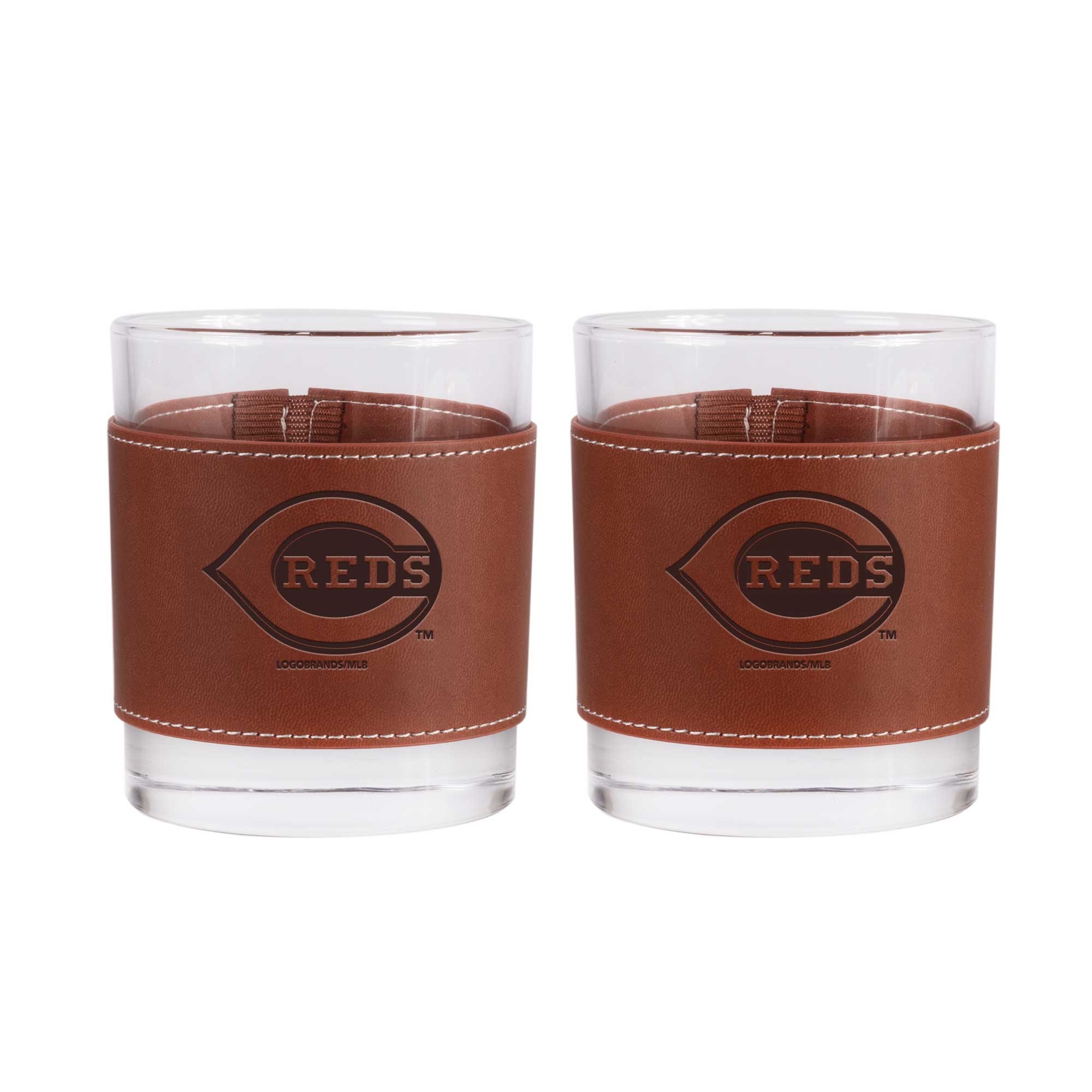 Cincinnati Reds 2-Pack 12oz Rocks Glass with Leather Wrap - Walmart.com