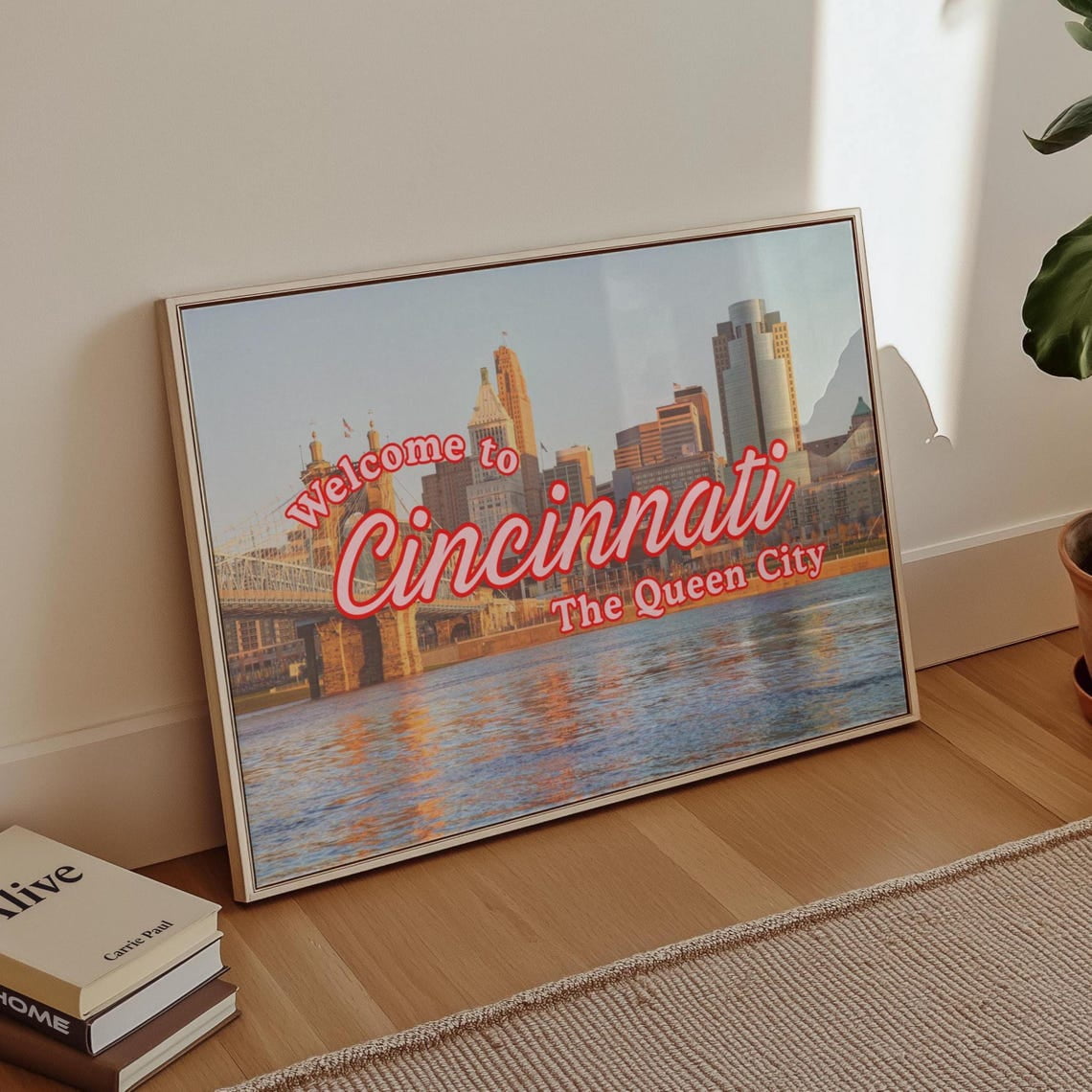 Cincinnati Travel Poster Wall Art Ohio Downtown City Decor, Unframed ...