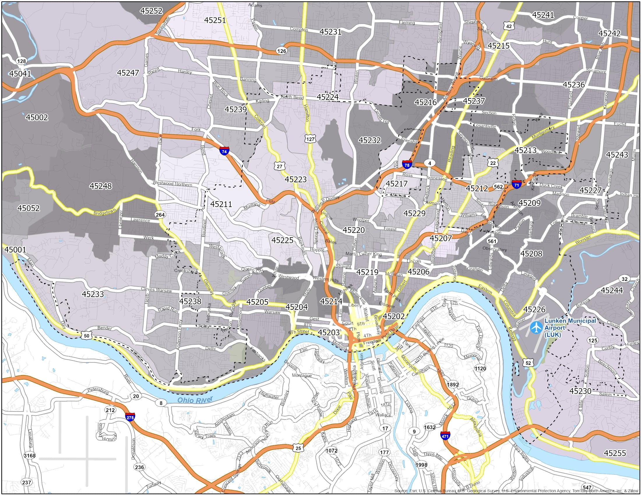 Cincinnati Zip Code Map GLOSSY POSTER PICTURE PHOTO PRINT BANNER ...