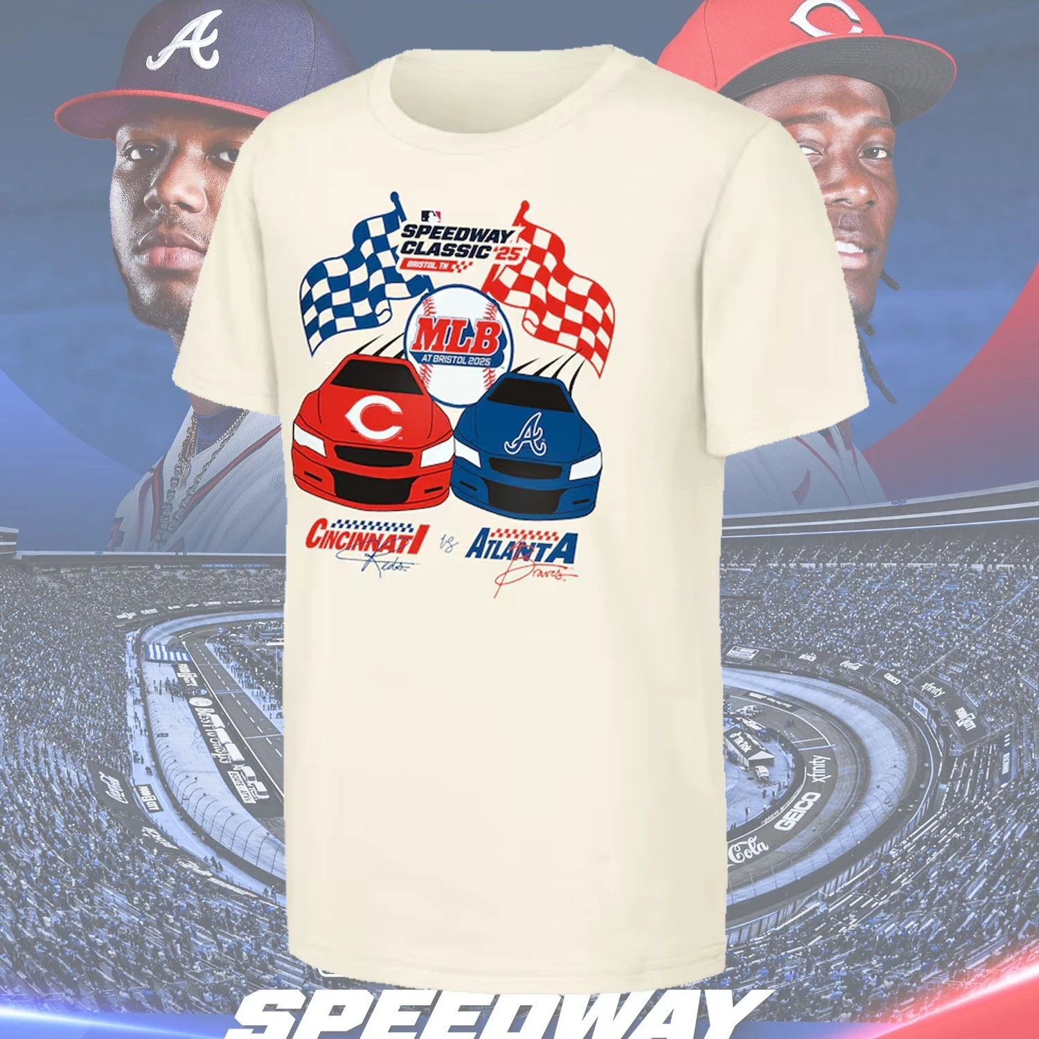 Cincinnati vs. Atlanta Baseball 2025 Speedway Classic Event T-Shirt ...