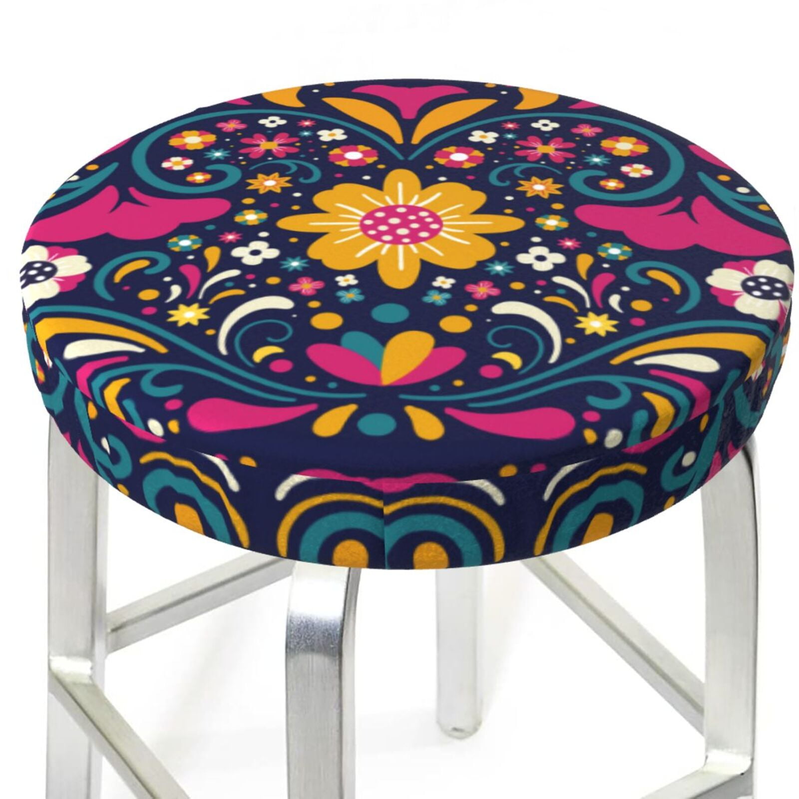 Cinco De Mayo Floral Round Bar Stool Covers, Soft Velvet Bar Stool Seat ...