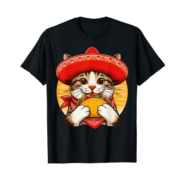 Cinco De Mayo Funny Mexican Cat Tacos Sombrero Cinco De Meow T Shirt