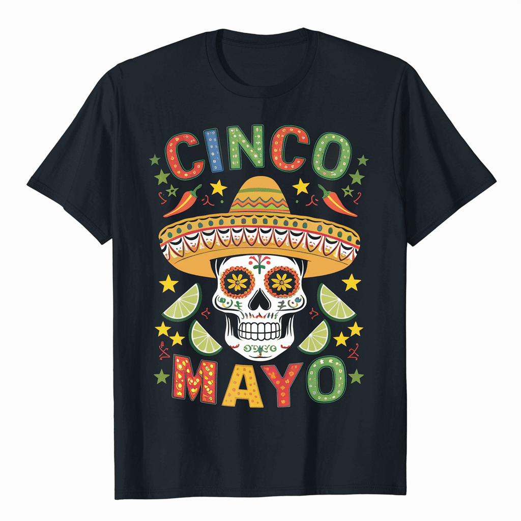Cinco De Mayo Mexican Skull Guitar Sombrero T-Shirt - Walmart.com