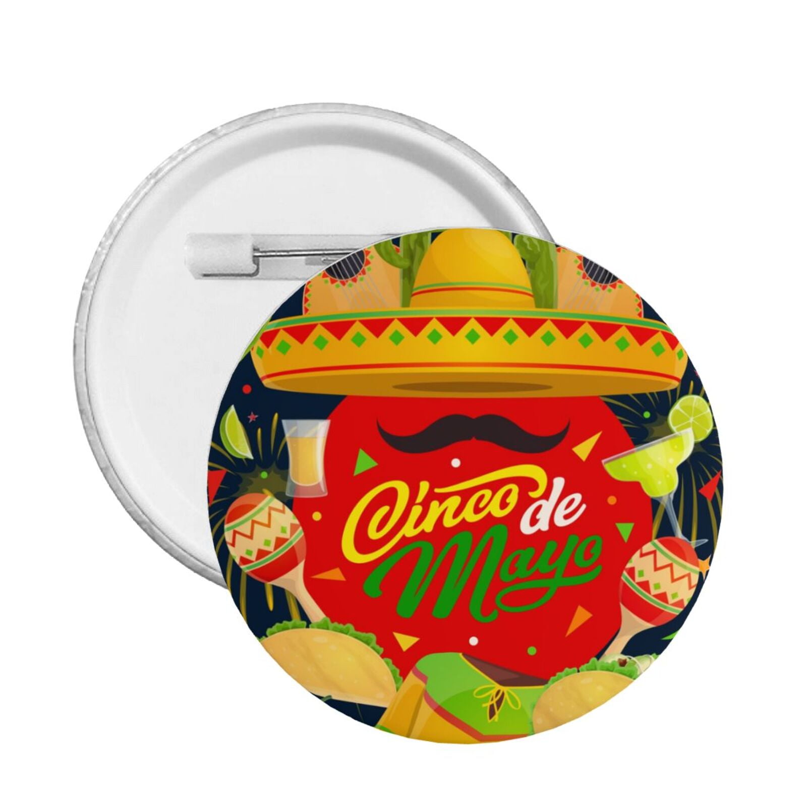 Cinco De Mayo Round Badge Button Pin Brooch Hat Clothing Bag ...