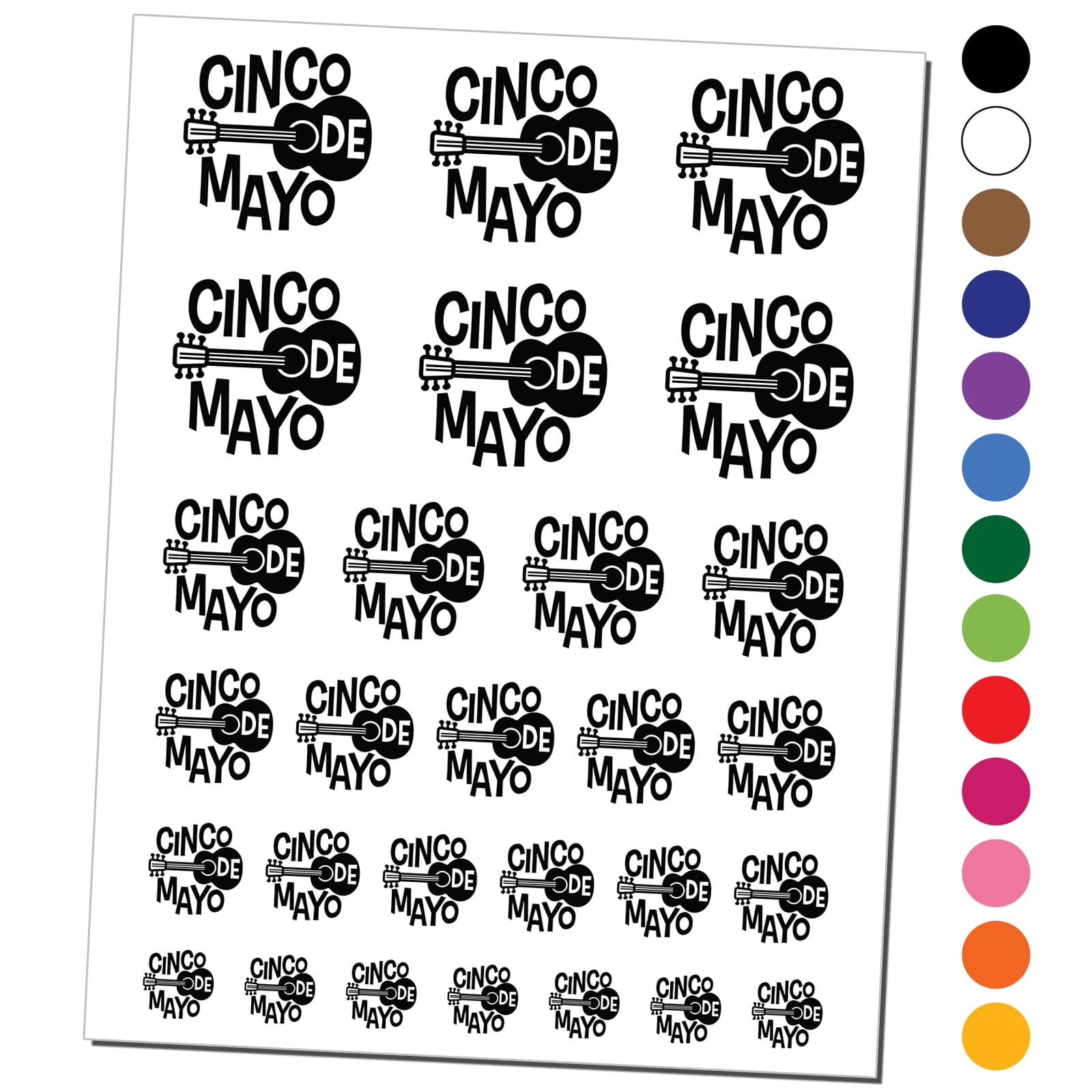 Cinco De Mayo Spanish Guitar Water Resistant Temporary Tattoo Set Fake ...