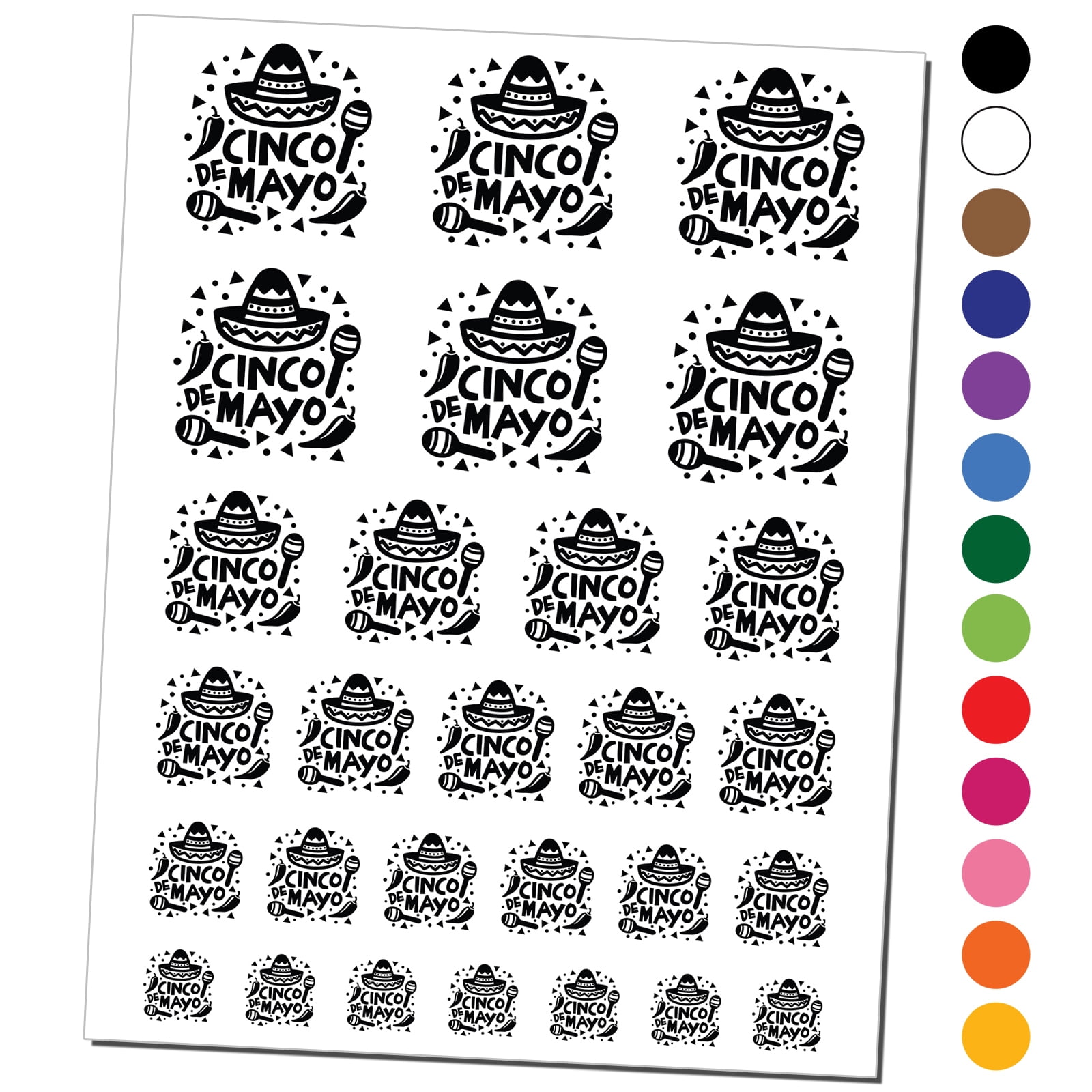 Cinco De Mayo with Sombrero Maracas Water Resistant Temporary Tattoo ...