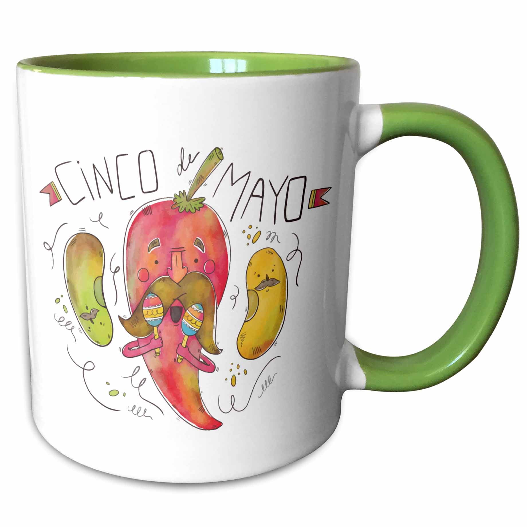 Cinco de Mayo Drawing of a Funny Chili 15oz Two-Tone Green Mug mug ...