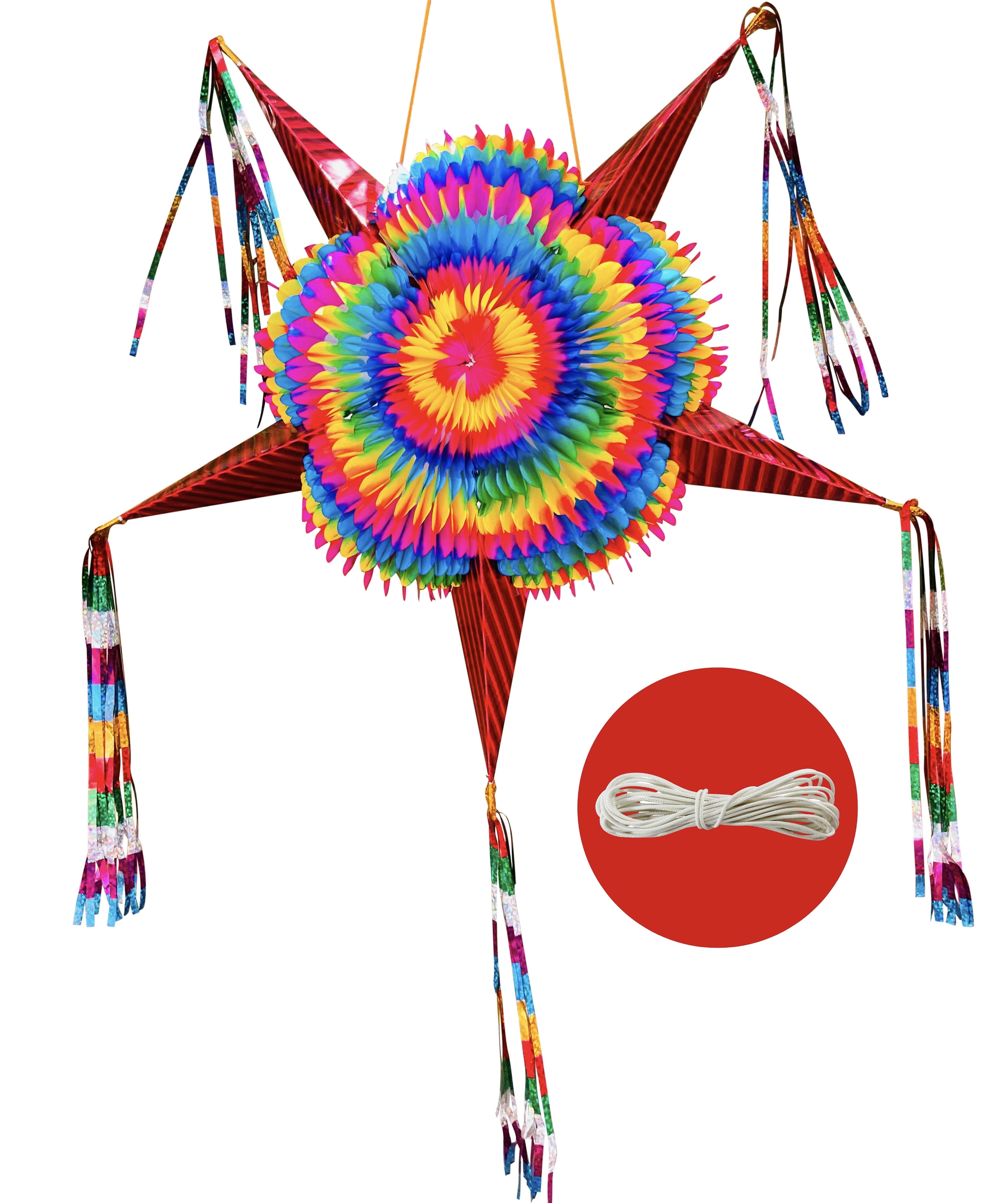 Extra Large Pinata, Mexican Star Piñata, Red Cones and 30 Foot Rope for ...