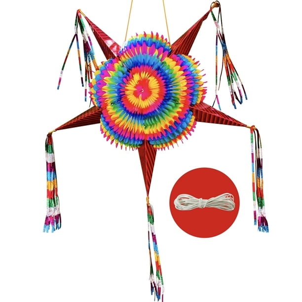 Extra Large Pinata, Mexican Star Piñata, Red Cones and 30 Foot Rope for ...