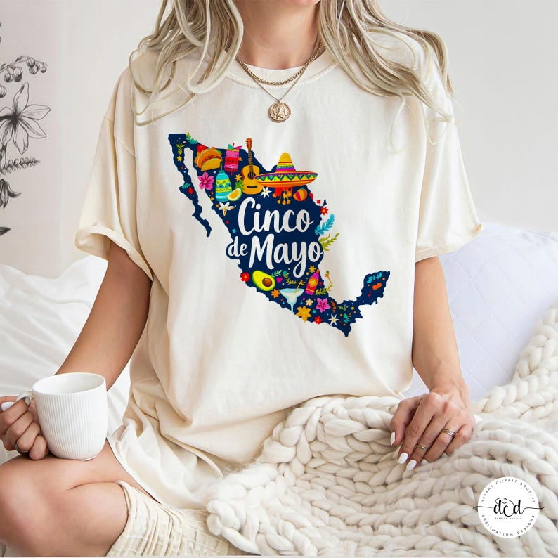 Cinco de Mayo Shirt Sublimation PNG, Mexican Folk Embroidery Watercolor Unisex Design, Colorful ...