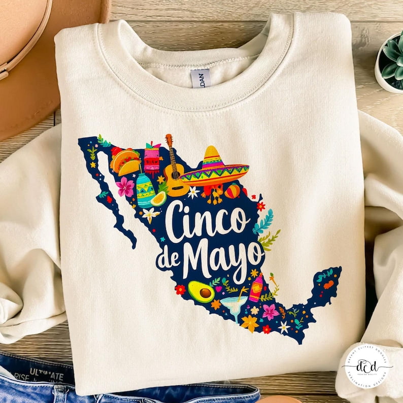Cinco de Mayo Sweatshirt, Mexican Folk Embroidery Design, Colorful ...
