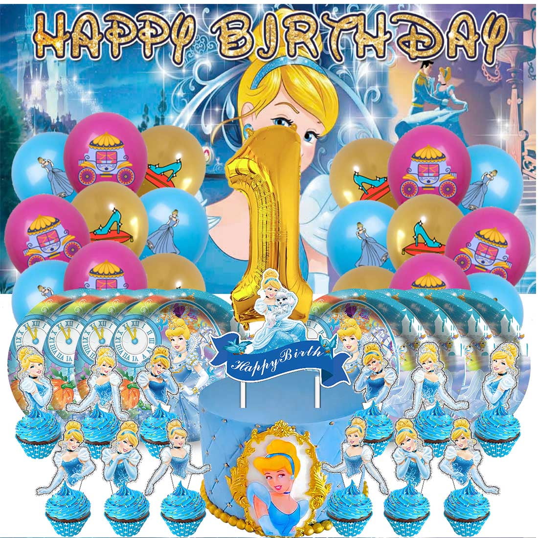 Cinderella Balloons Party Supplies 1st Decor Tableware Birthday Cake ...