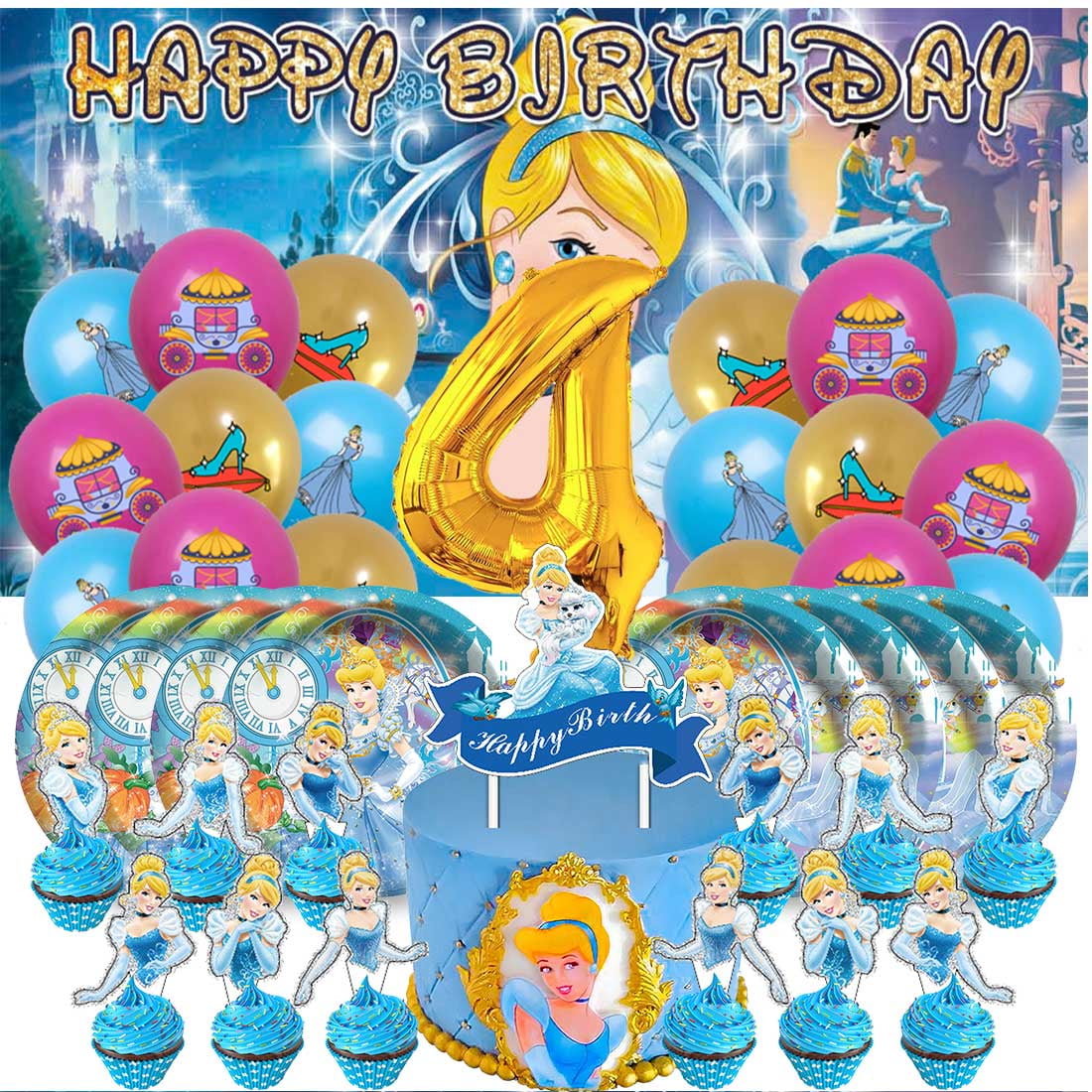 Cinderella Balloons Party Supplies 4th Decor Tableware Birthday Cake ...