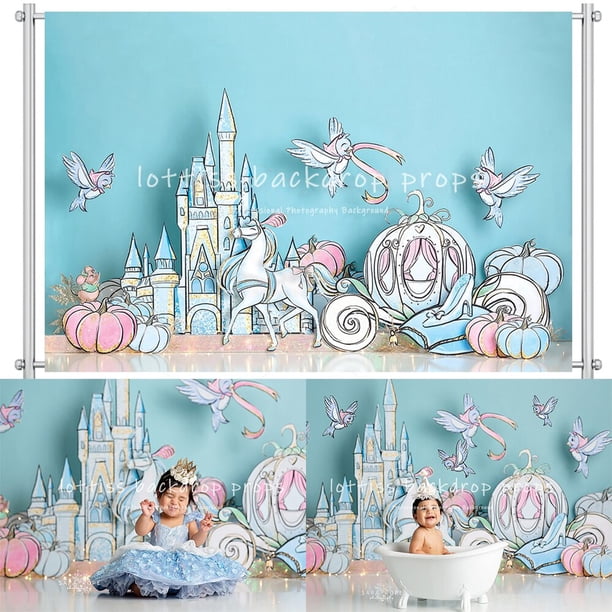 Cinderella Castle Birthday Photography Backdrop Cartoon Kids Girl Cake ...