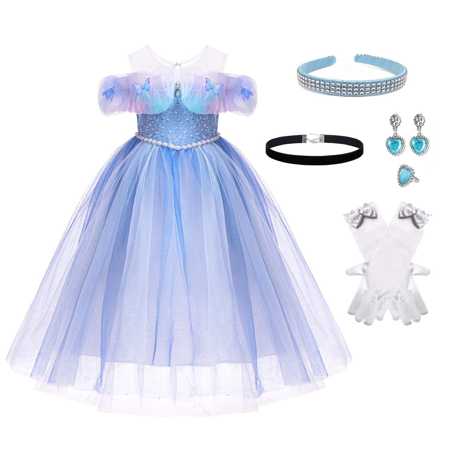 Cinderella Costume for Girls Kids Princess Dress with Accessories ...