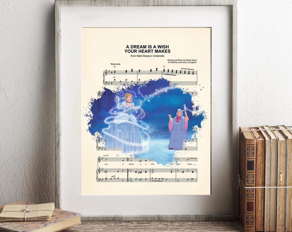Cinderella & Fairy Godmother Splatter Sheet Music Art Print ,Decor For ...