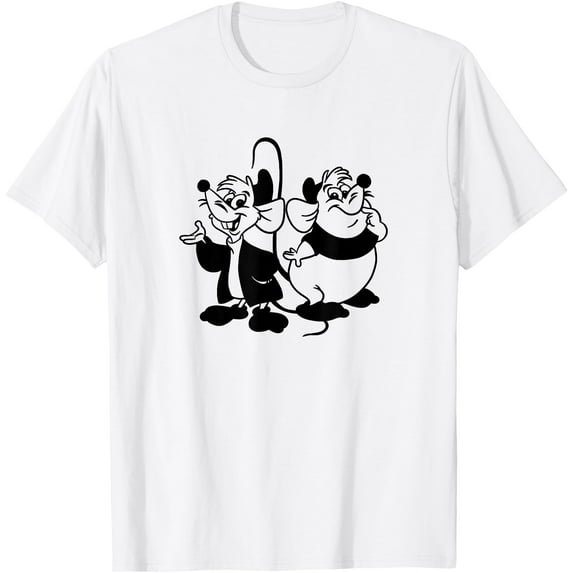 Cinderella Jaq & Gus Simple Outline DTG Print Unisex T-Shirt,White ...