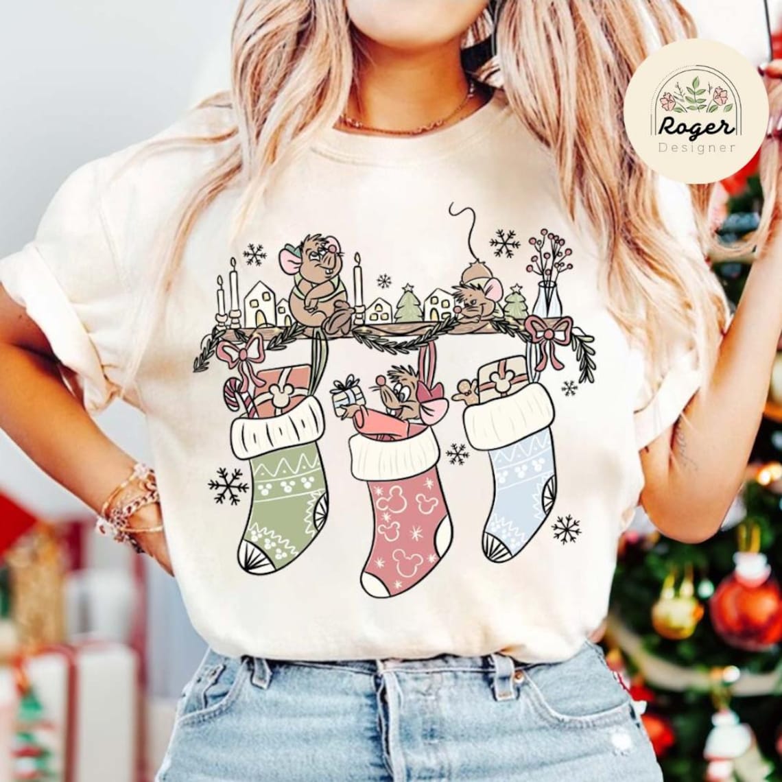 Cinderella Mouse Jaq Gus Gus Stocking Disney Christmas Shirt, Mickey'S ...