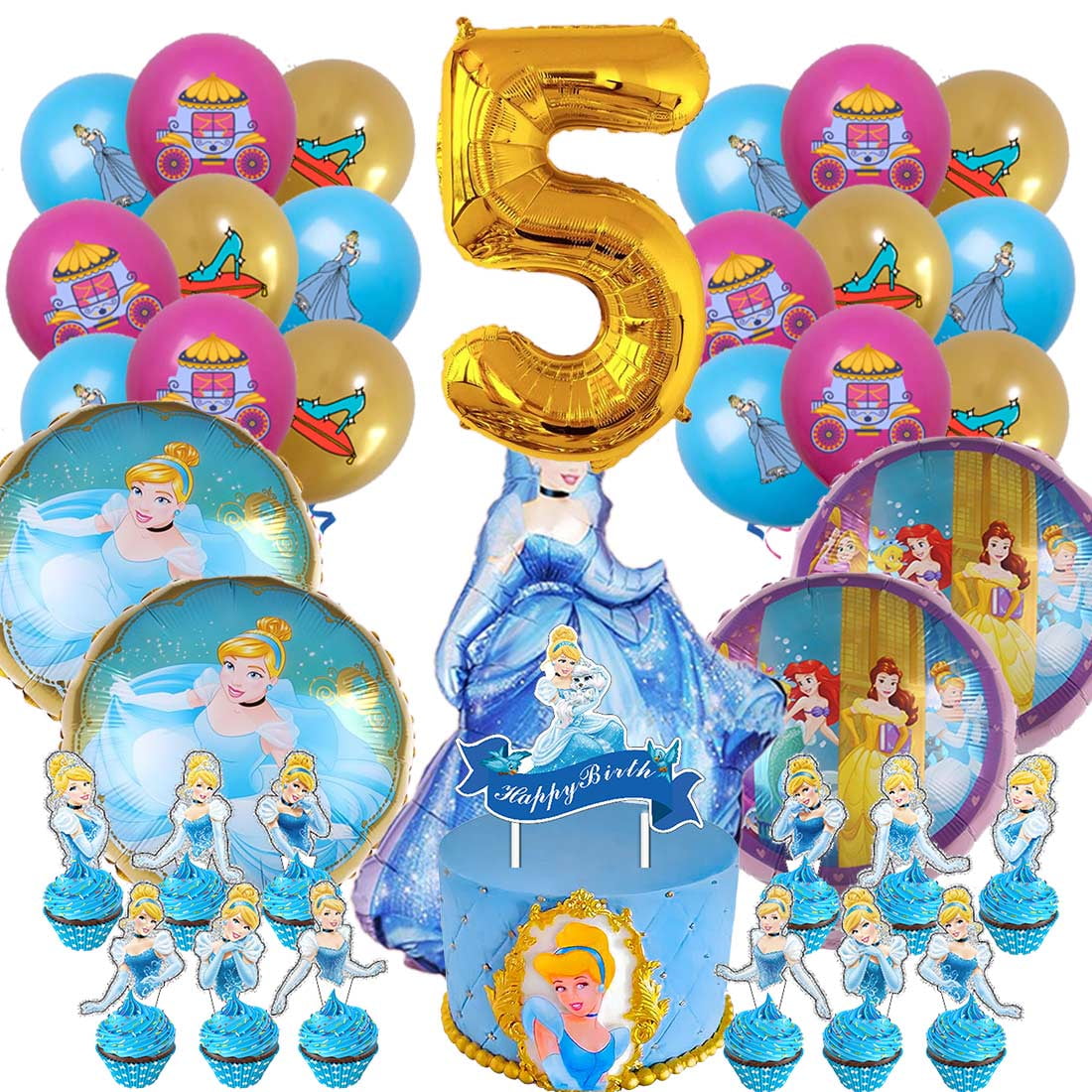 Cinderella Party Supplies 5th Decor Kit Balloons Birthday Cake Topper ...