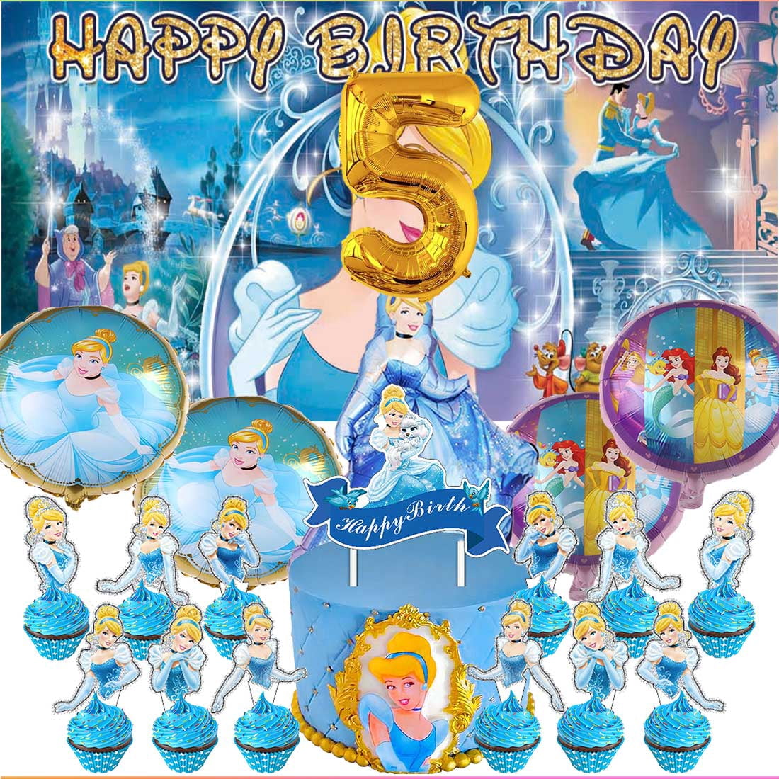Cinderella Party Supplies Decor 5th Kit Balloons Birthday Cake Topper ...