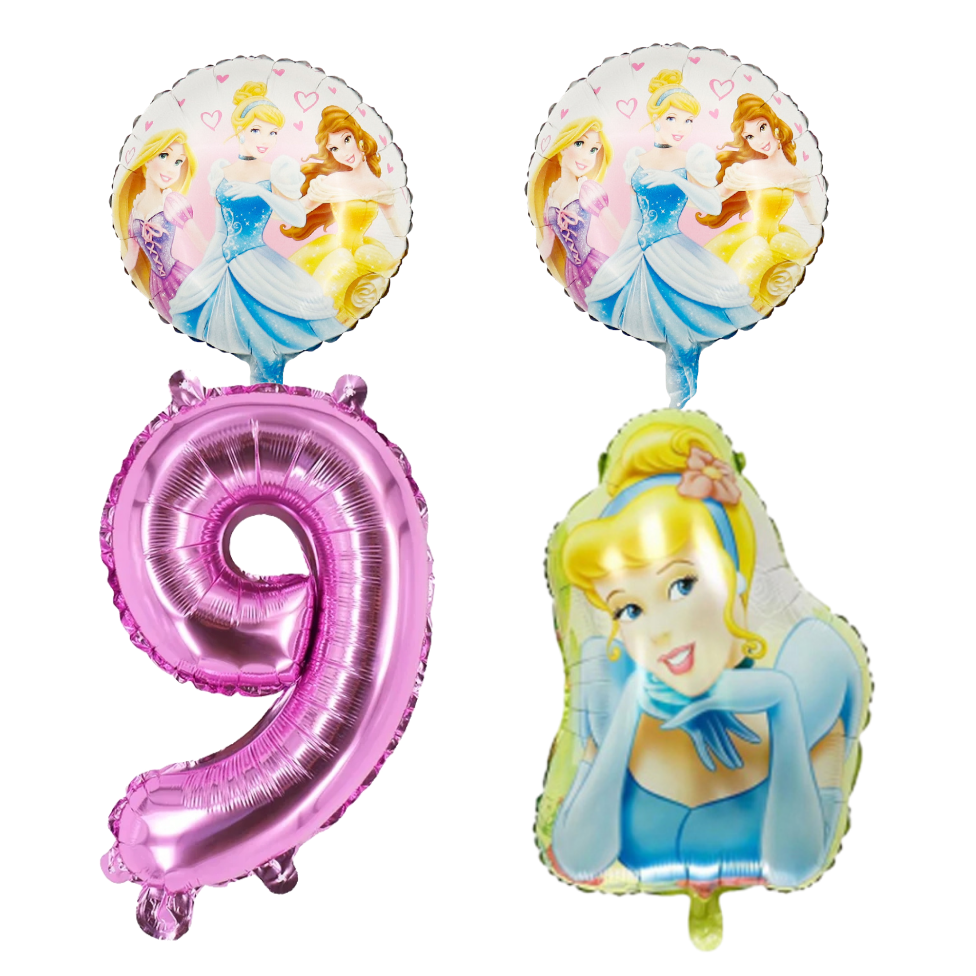 Cinderella Princess 9th Birthday Party Foil Balloons Pink Blue Number ...