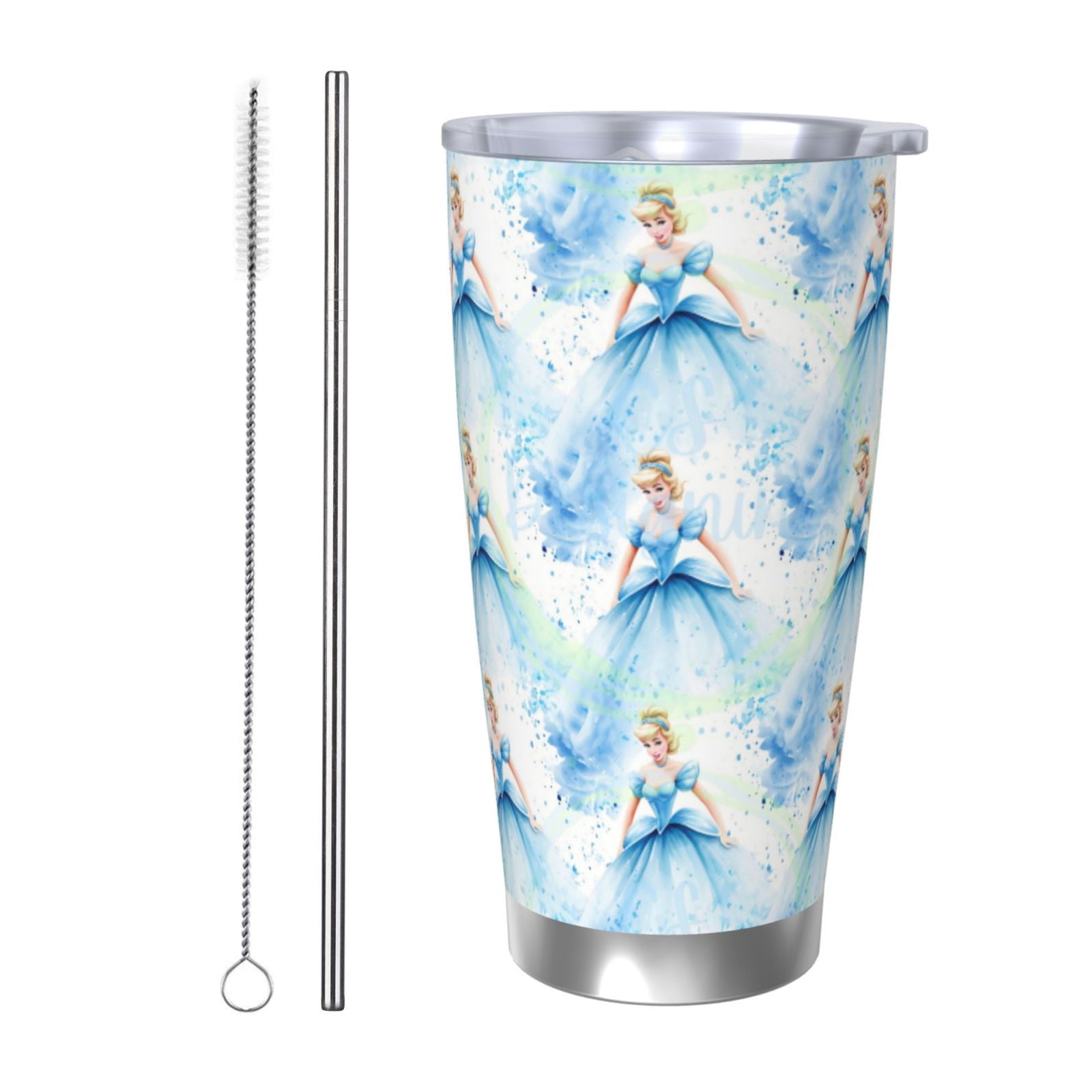 Cinderella Water Color Graphic Seamless Pattern Tumbler with Lid ...