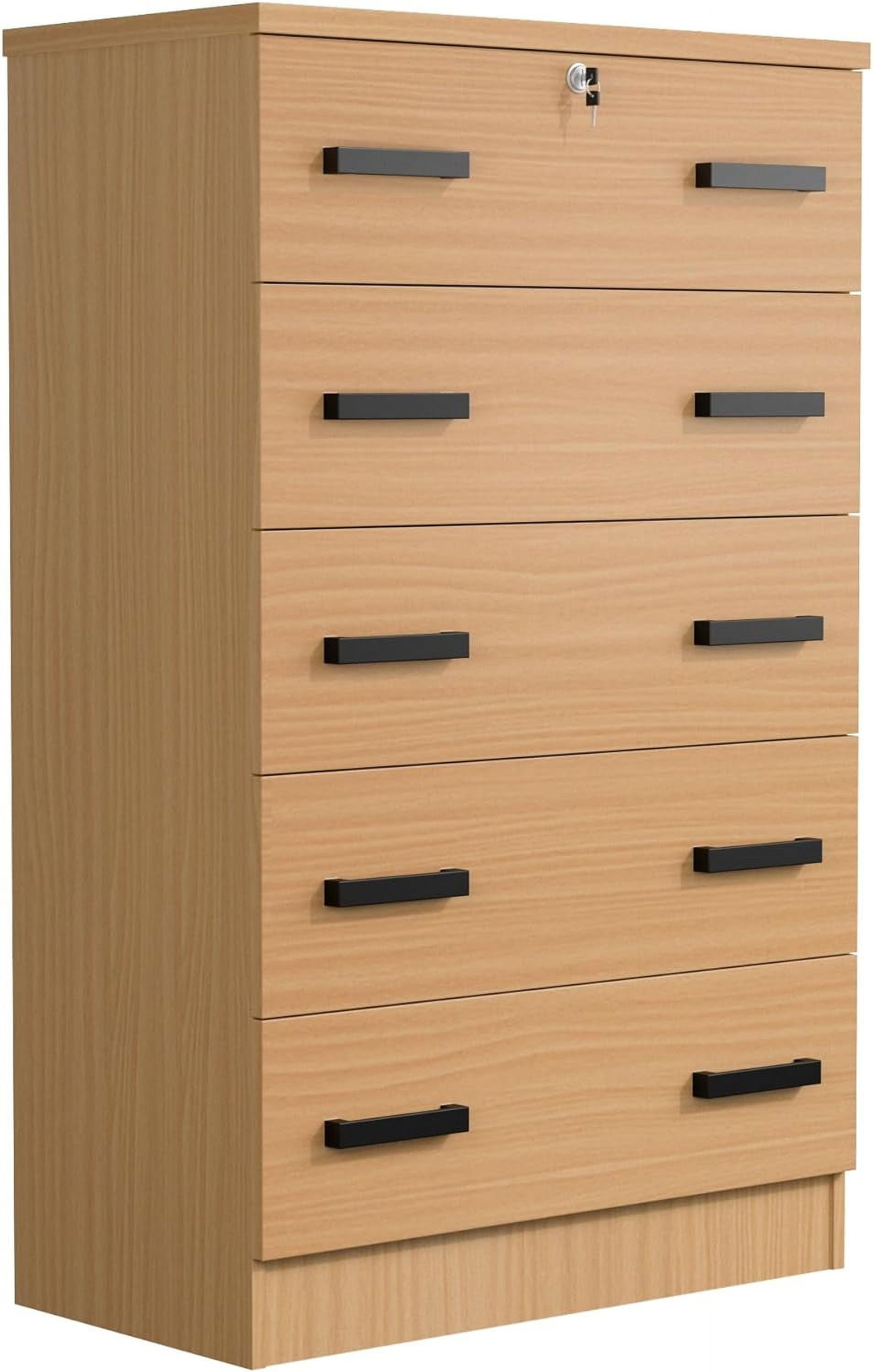 Cindy 5 Drawer Chest Wooden Dresser with Lock (Beech) - Walmart.com