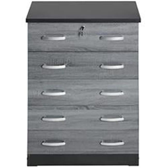 Cindy 5 Drawer Chest Wooden Dresser with Lock, Ebony Black - Walmart.com