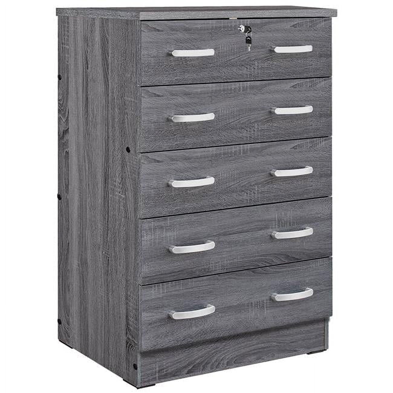 Cindy 5 Drawer Chest Wooden Dresser with Lock, Gray - Walmart.com