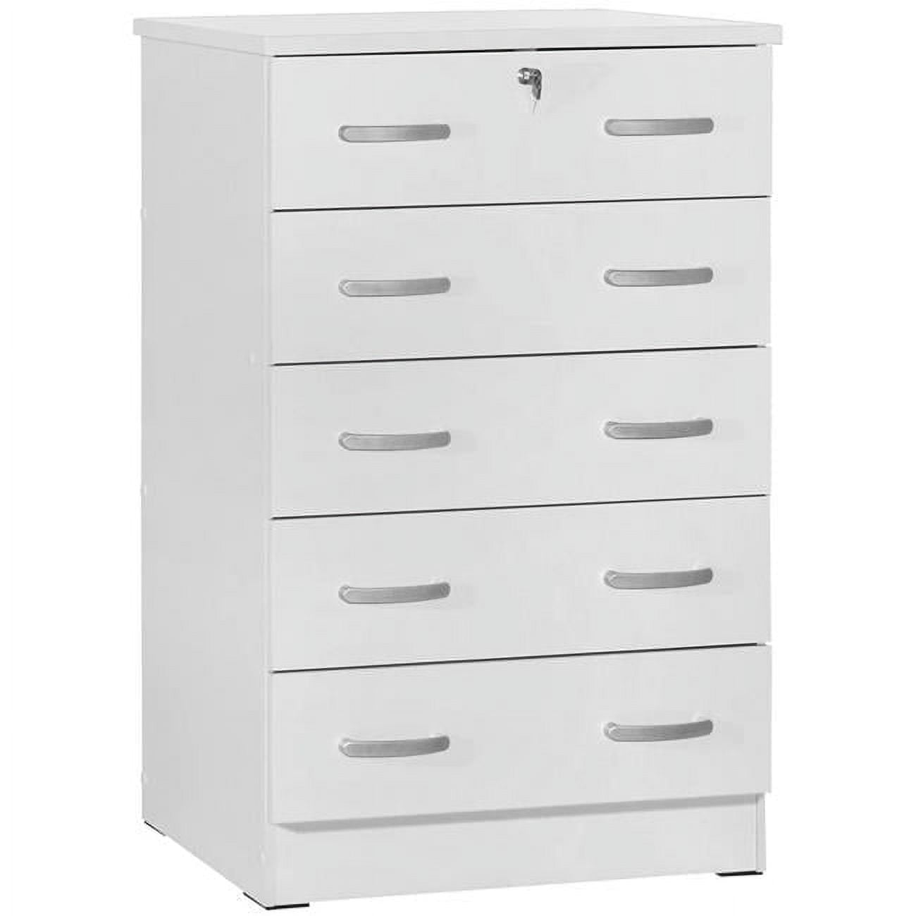 Cindy 5 Drawer Chest Wooden Dresser with Lock, White - Walmart.com