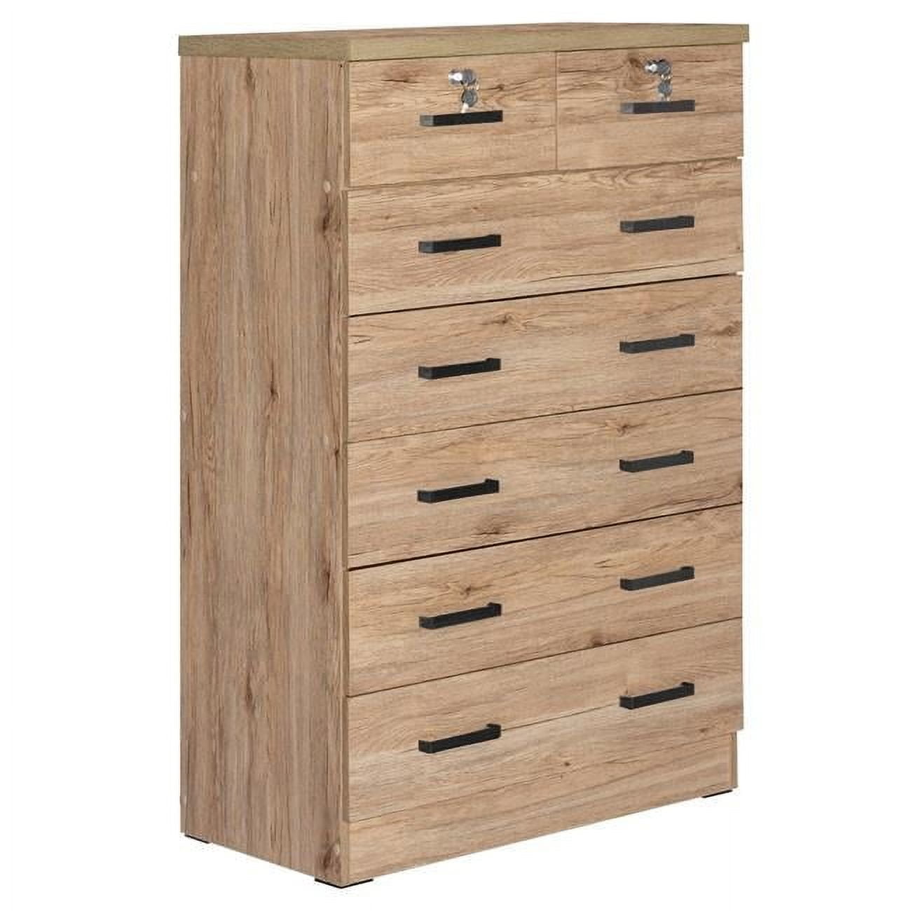 Cindy 7 Drawer Chest Wooden Dresser with Lock, Natural Oak - Walmart.com