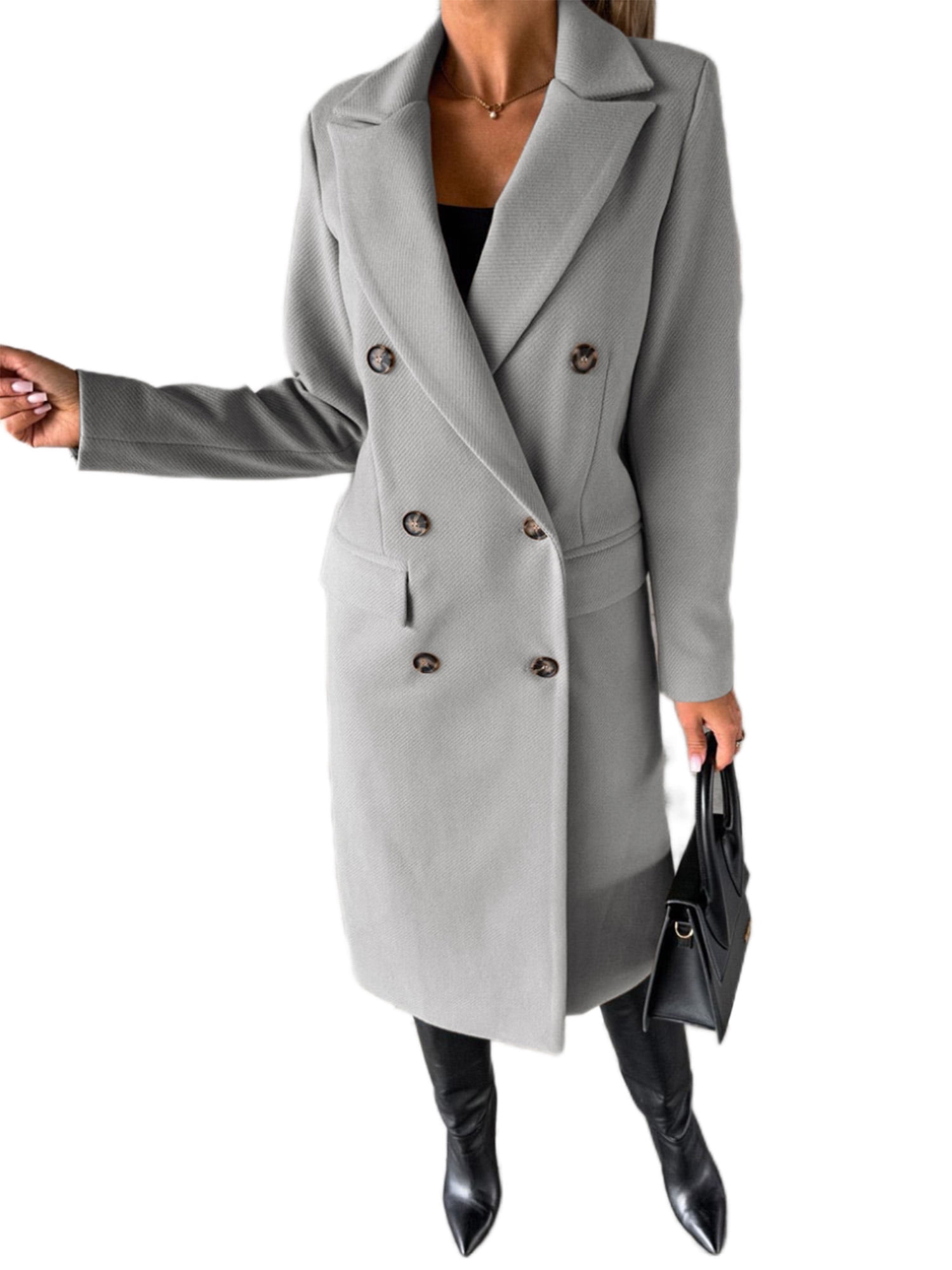 Cindysus Ladies Elegant Solid Color Jacket Women Long Length Pea Coats ...