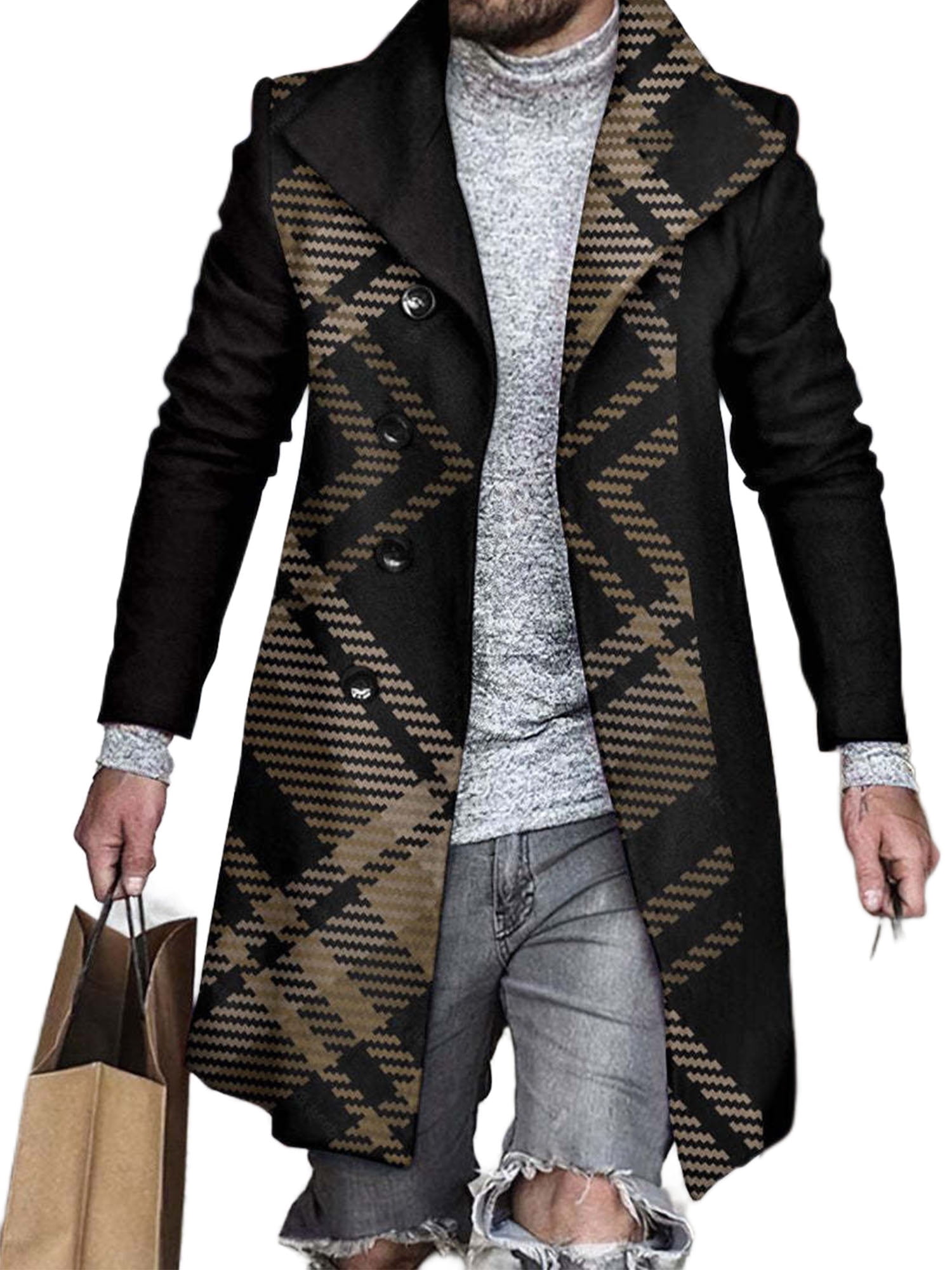 Cindysus Men's Business Single Breasted Overcoats Mens Slim Fit Jacket ...