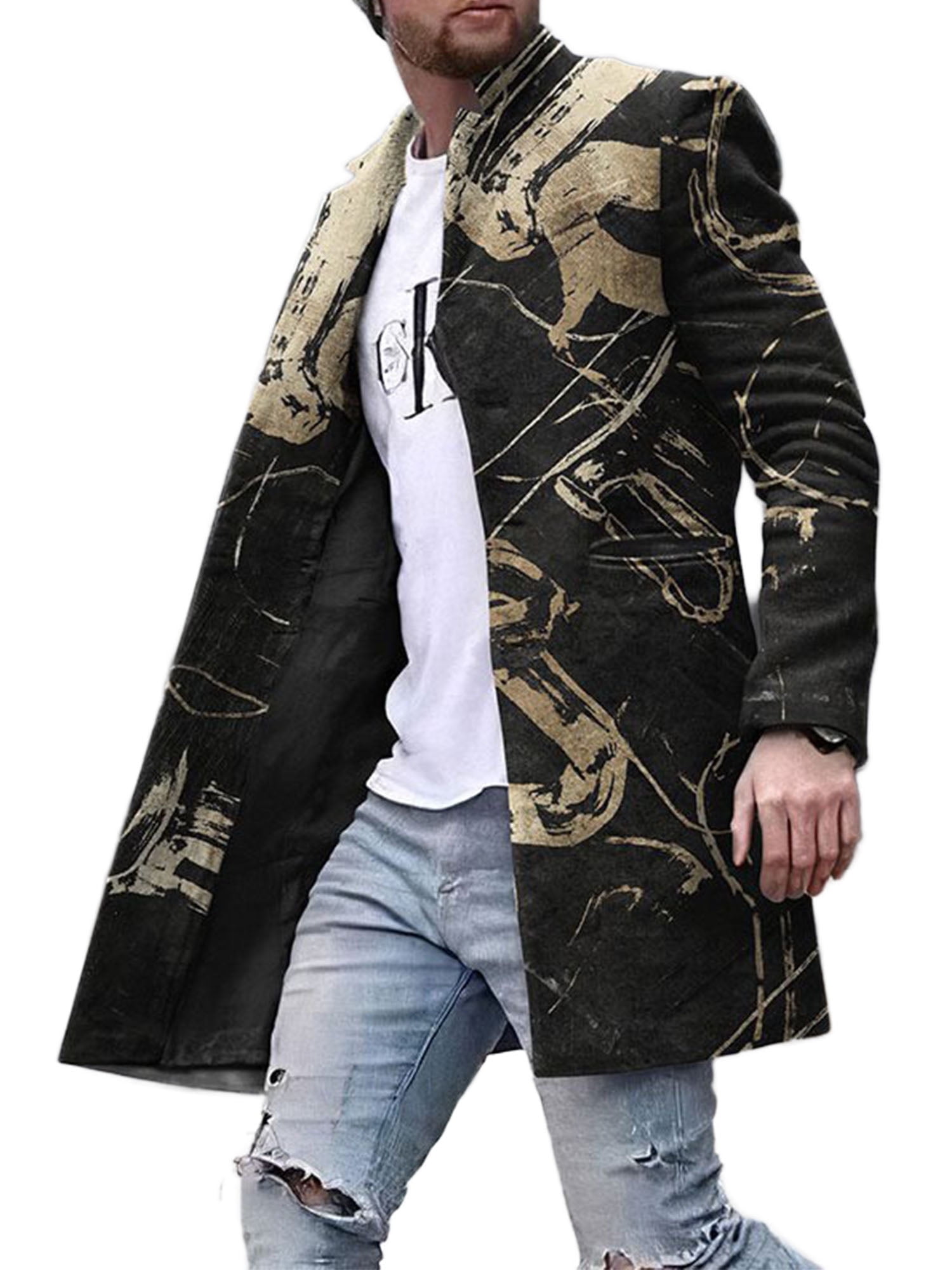 Cindysus Men's Business Single Breasted Overcoats Mens Slim Fit Jacket ...