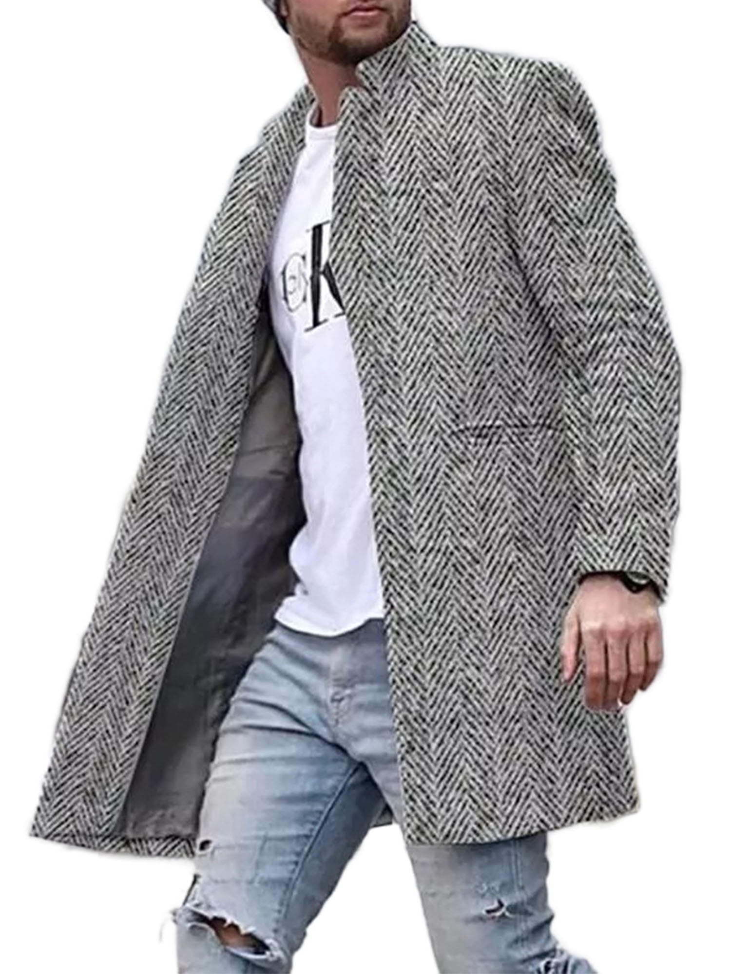 Cindysus Men's Business Single Breasted Overcoats Mens Slim Fit Jacket ...