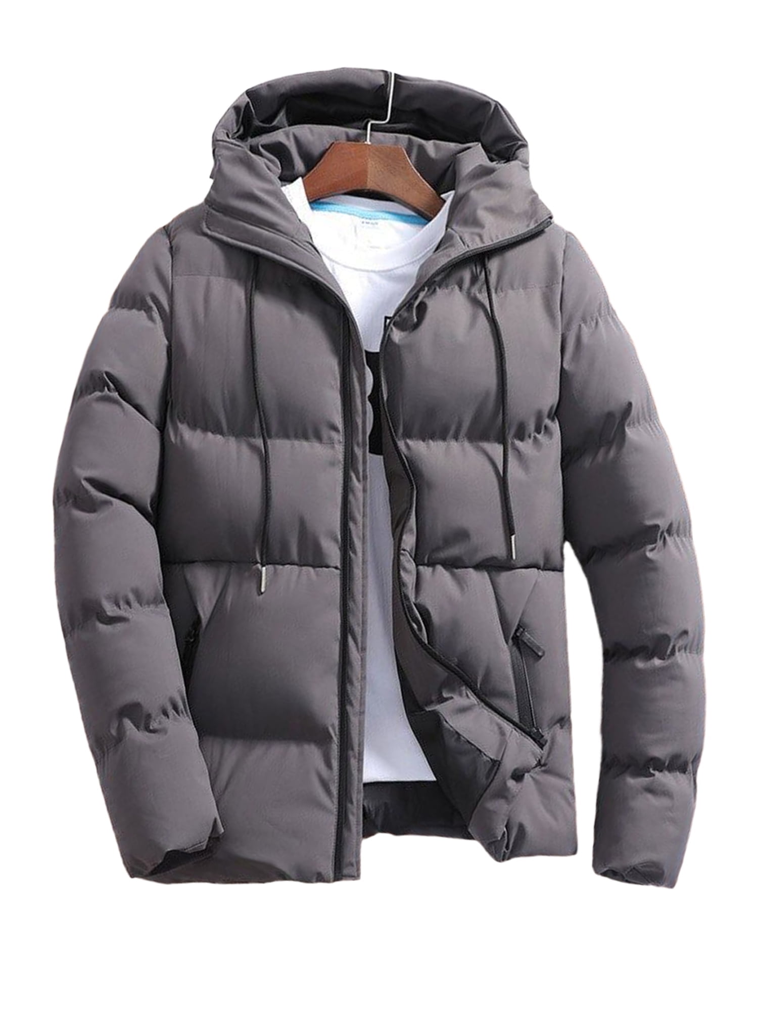 Cindysus Men's Hooded Winter Coat Windproof Drawstring Hooded Ski ...