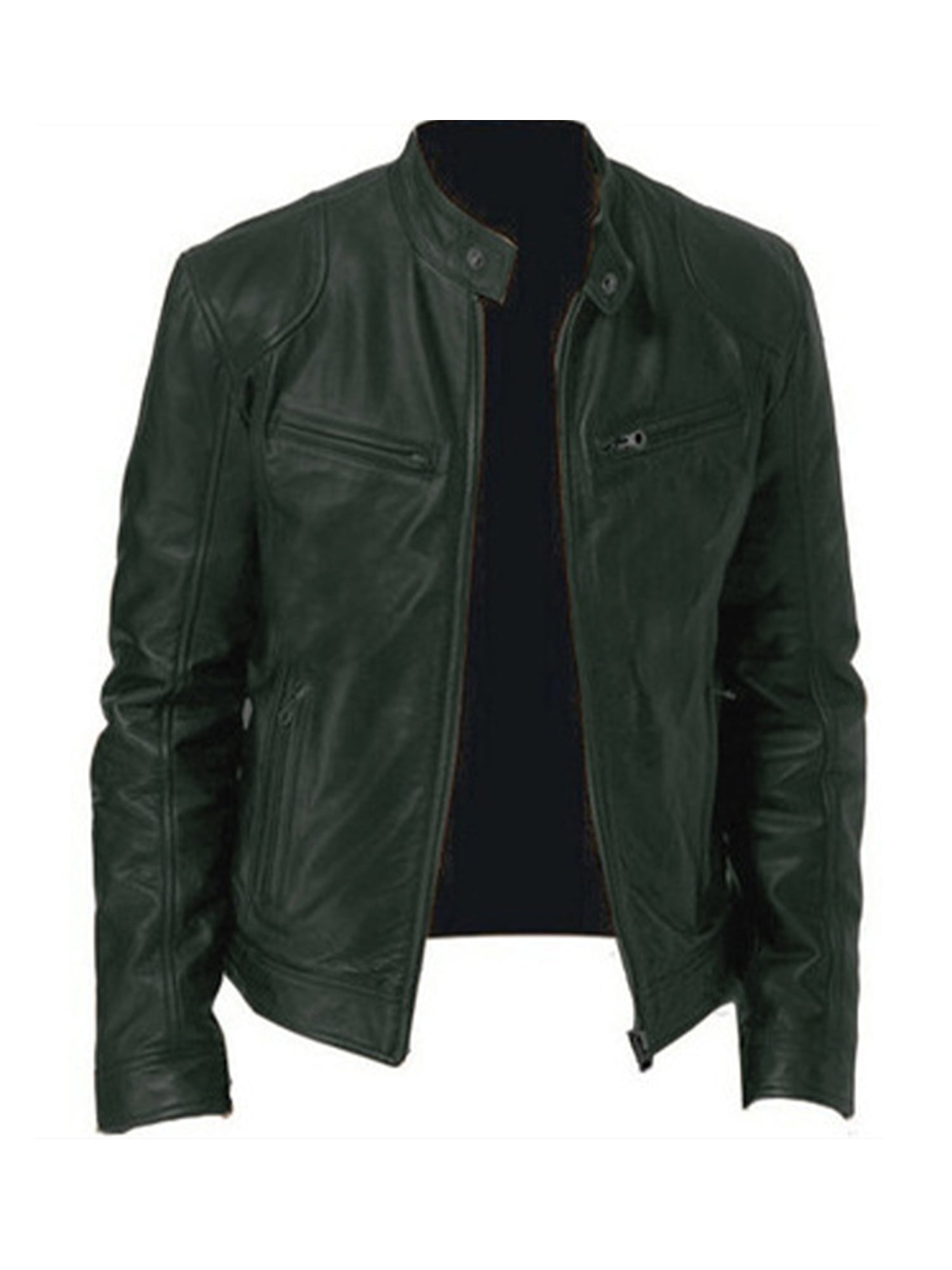 Cindysus Men's Stand Collar Jacket Leather Overcoats Casual Faux ...