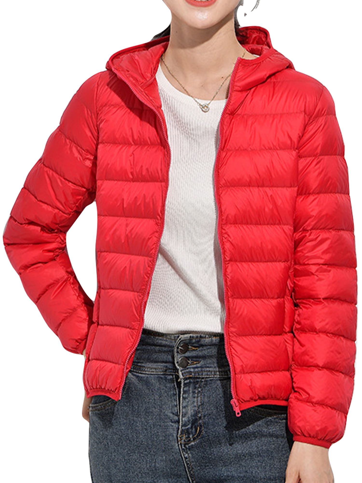 Cindysus Women Puffer Jacket Full Zip Coat Pocket Outwear Packable ...