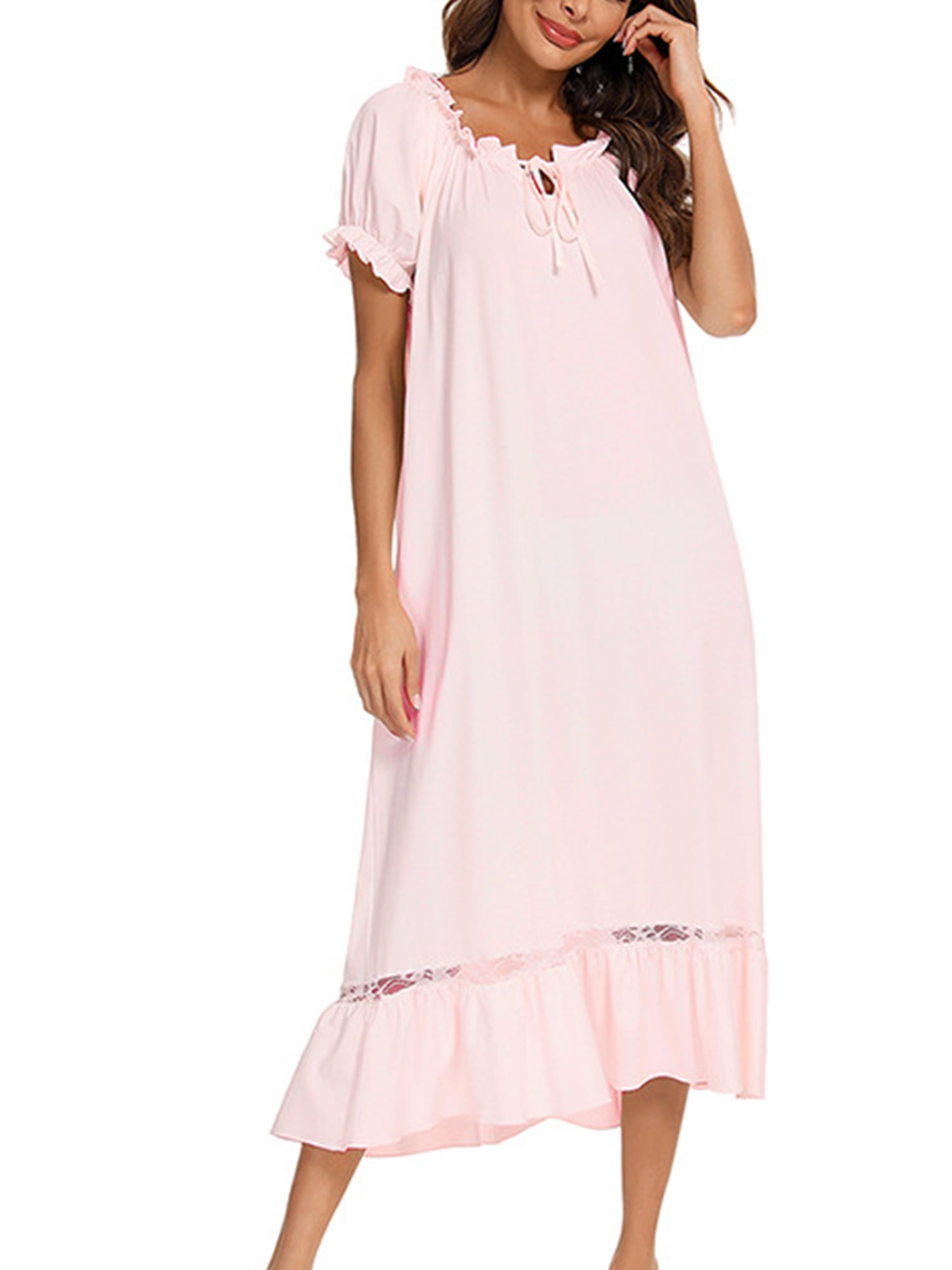 Cindysus Women Short Sleeve Ruffle Robes Nightgown Ladies Casual ...
