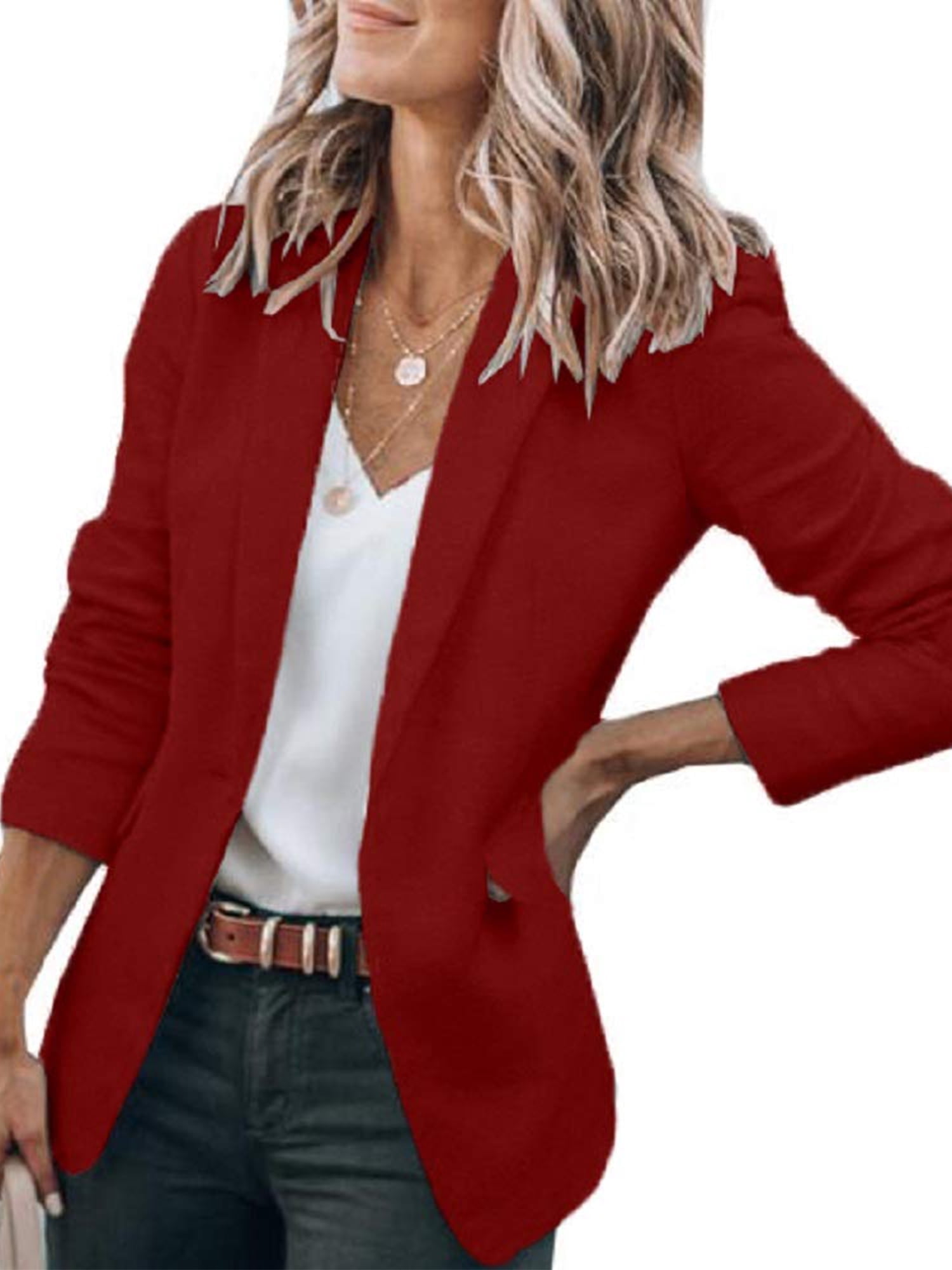 Cindysus Womens Blazer Jackets Open Front Cardigan Long Sleeve Jacket ...